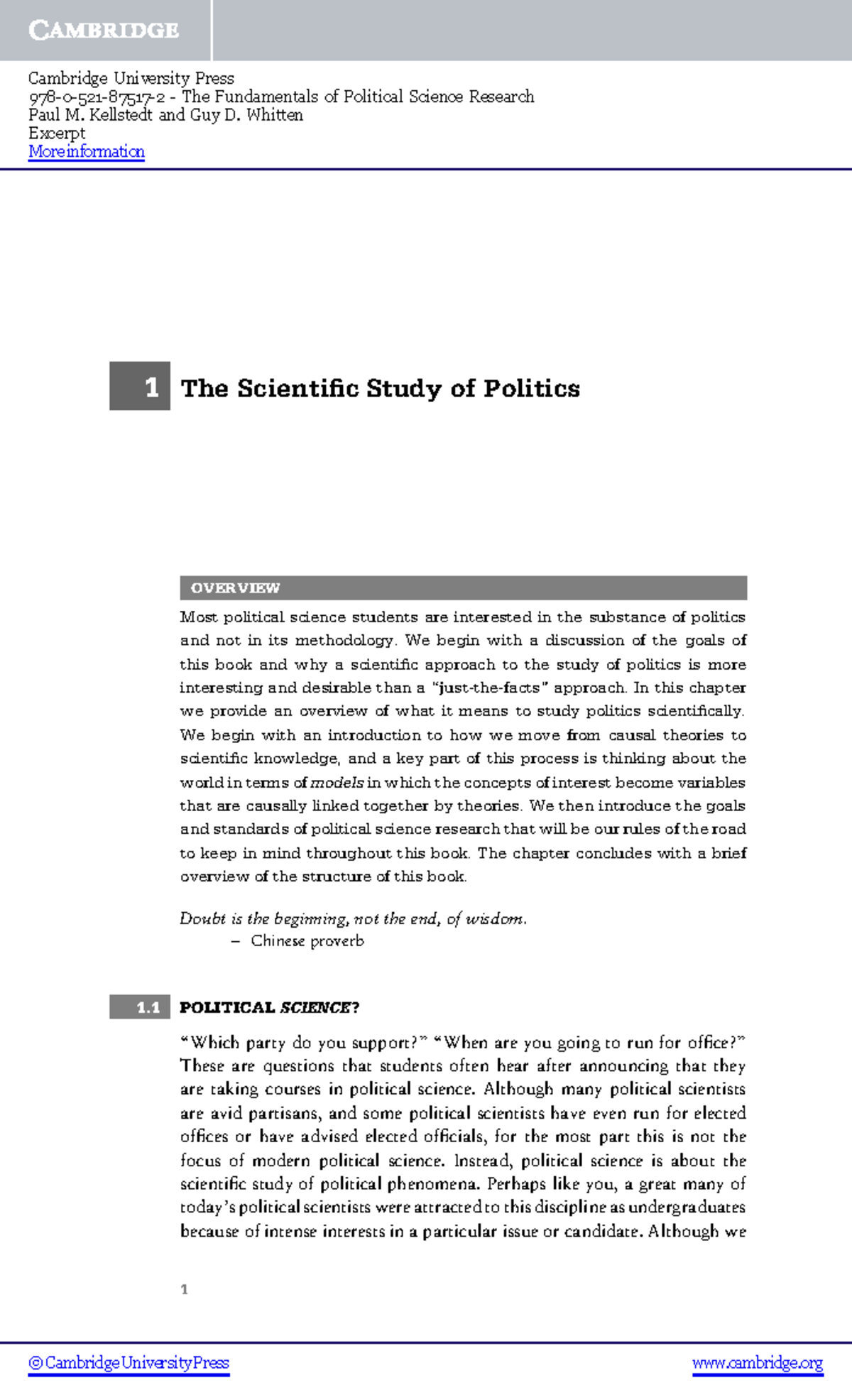 Cambridgethe fundamentals of political s - 1 The Scientific Study of ...