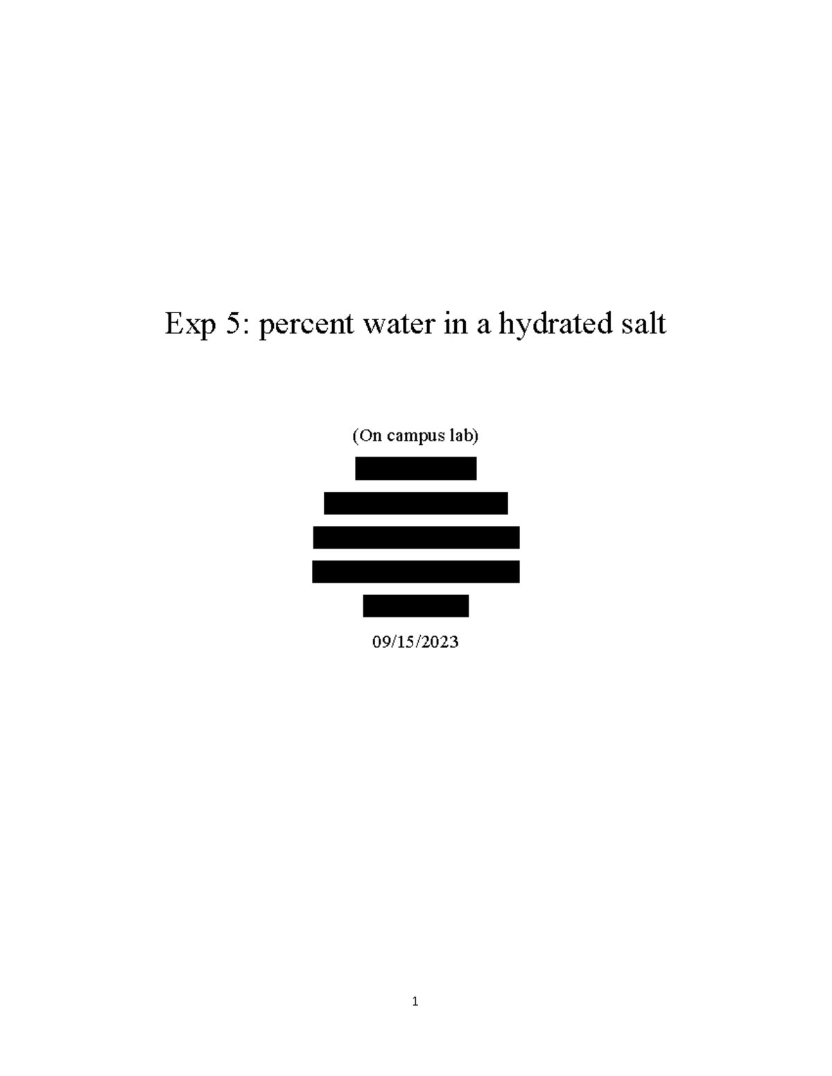Exp 5 percent water in a hydrated salt lab report - Exp 5: percent ...