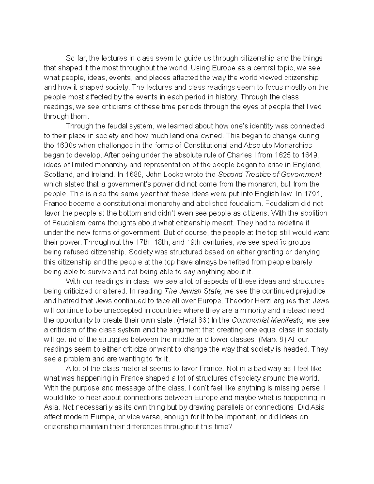 Midterm Essay 2 - So far, the lectures in class seem to guide us ...