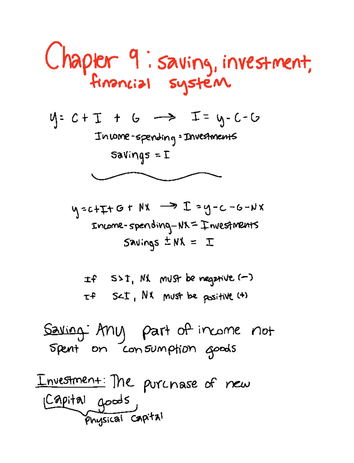 Chp 9 ECON notes - Chapter 9 saving investment financial system Y C I t ...