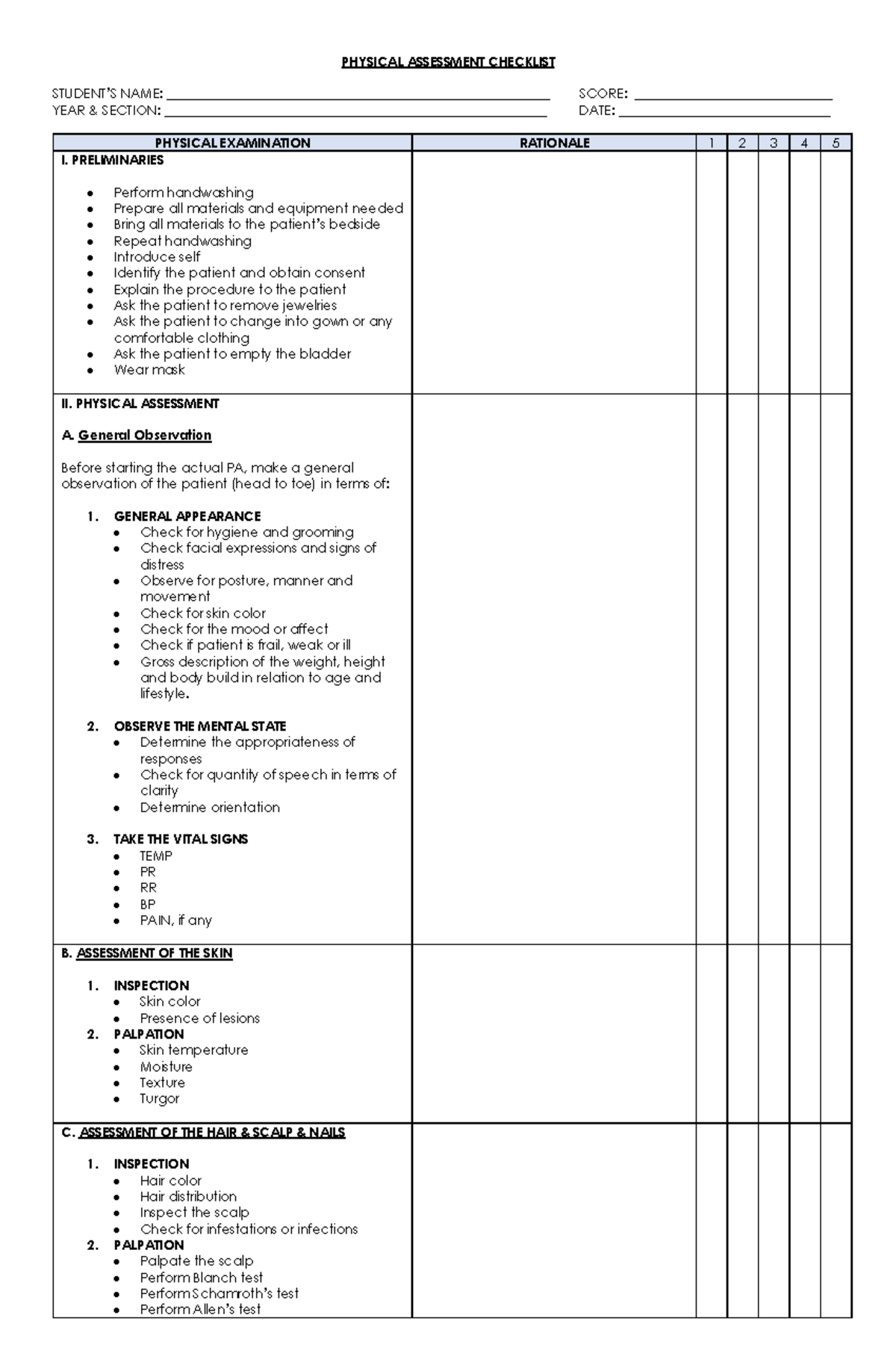 Health Assessment Checklist 2023 edited - PHYSICAL ASSESSMENT CHECKLIST ...