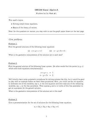 2.2 Row Echelon form and Gaussian Elimination - MH1200 Linear Algebra I. WEEK 2 TOPIC 2: Row ...