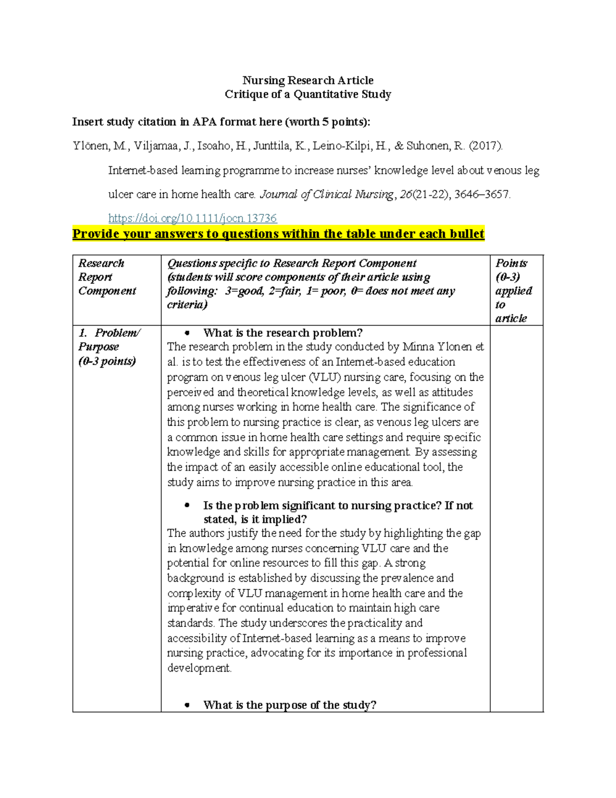 Article critique question and answer Internet-based learning programme ...