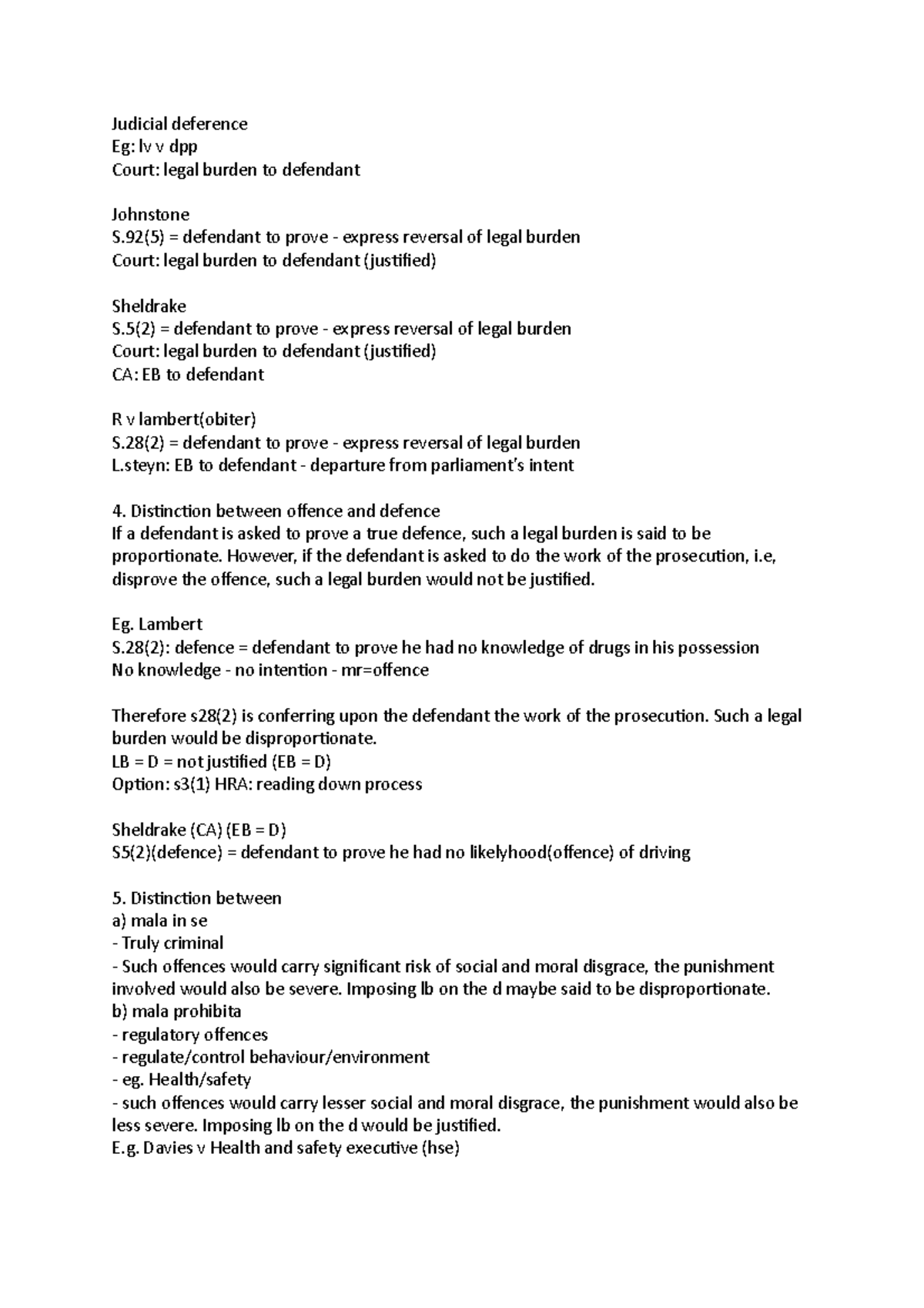 Judicial deference - coursework outline - Judicial deference Eg: lv v ...