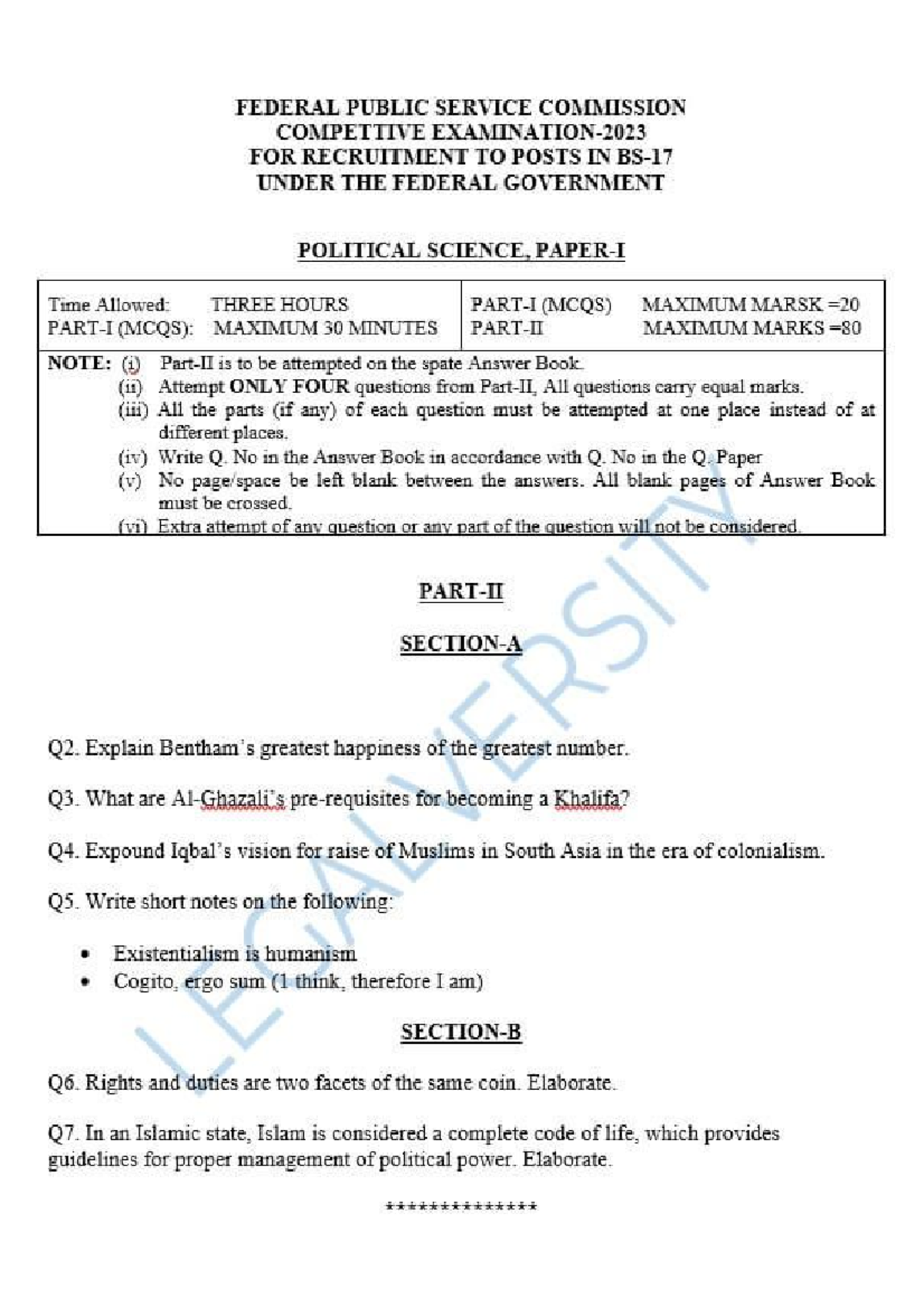 CSS Political Science past papers 2000 2023 - TIME ALLOWED: THREE HOURS ...