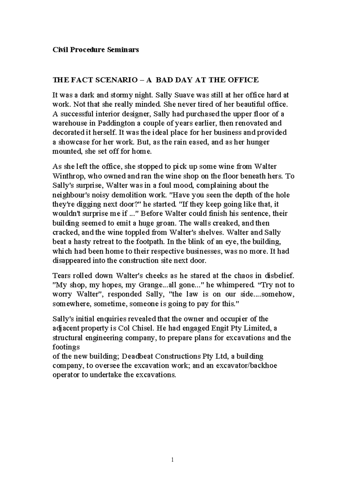 Civil Procedure Seminars Scenario - 1 Civil Procedure Seminars THE FACT ...