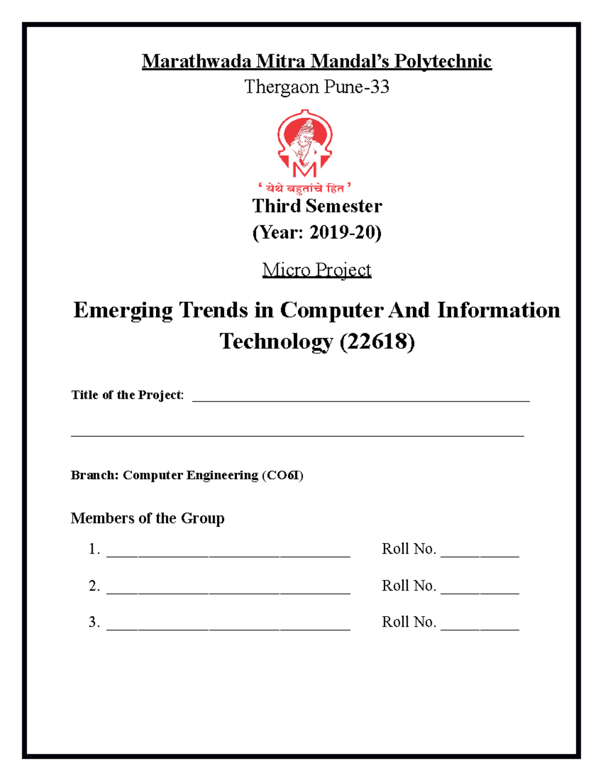 Micro project pregress report with certificate eti - Marathwada Mitra ...