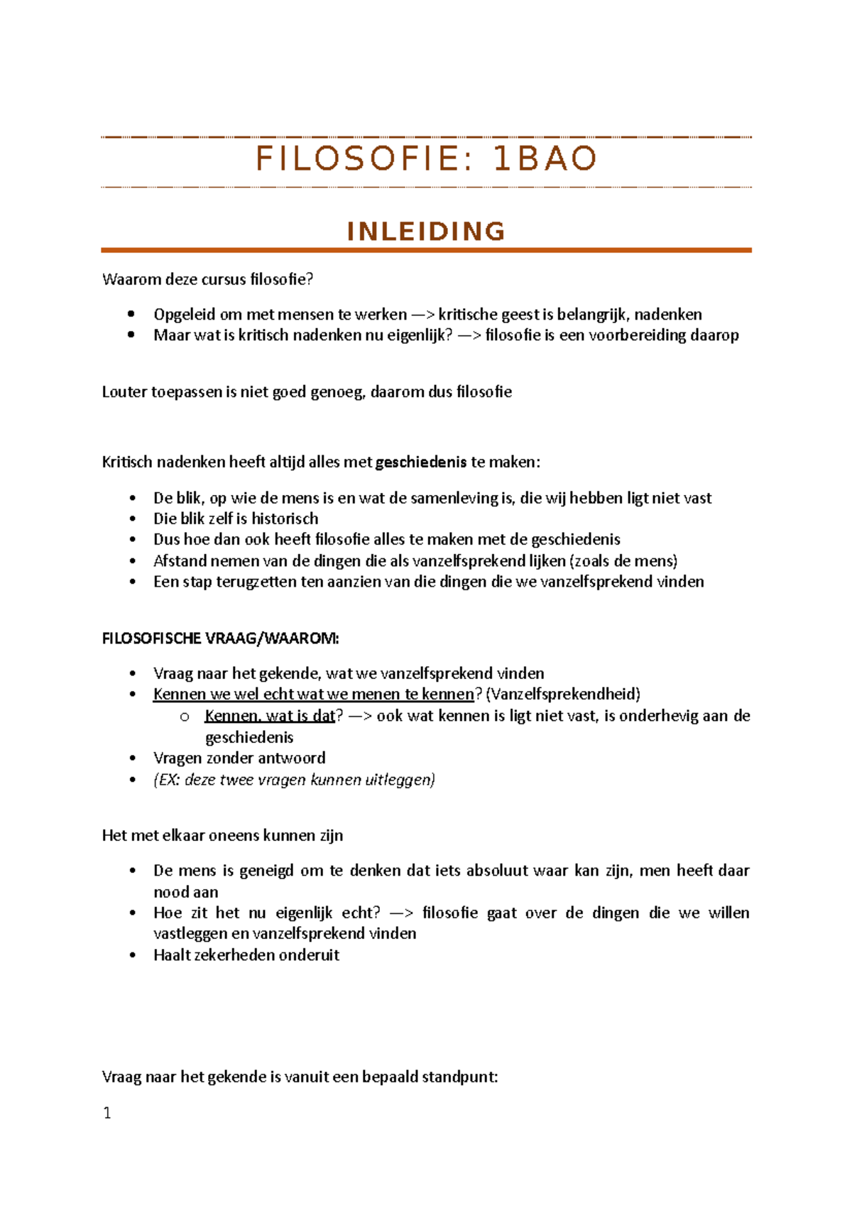 Filosofie - FILOSOFIE: 1BAO INLEIDING Waarom deze cursus filosofie ...
