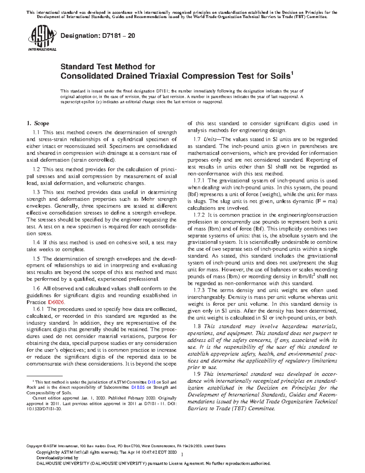 Designation D7181 20 Standard Test Metho - Designation: D7181 − 20 ...