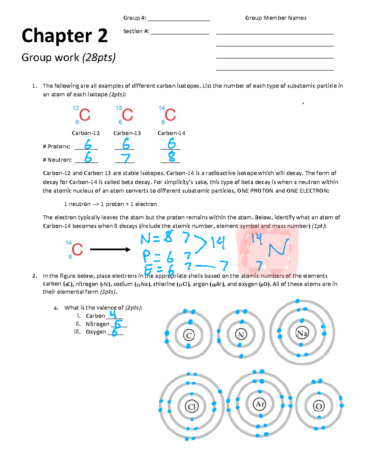 Chapter 2 Group Work - Group #: ___________________ Section #: __________________ Chapter 2 ...