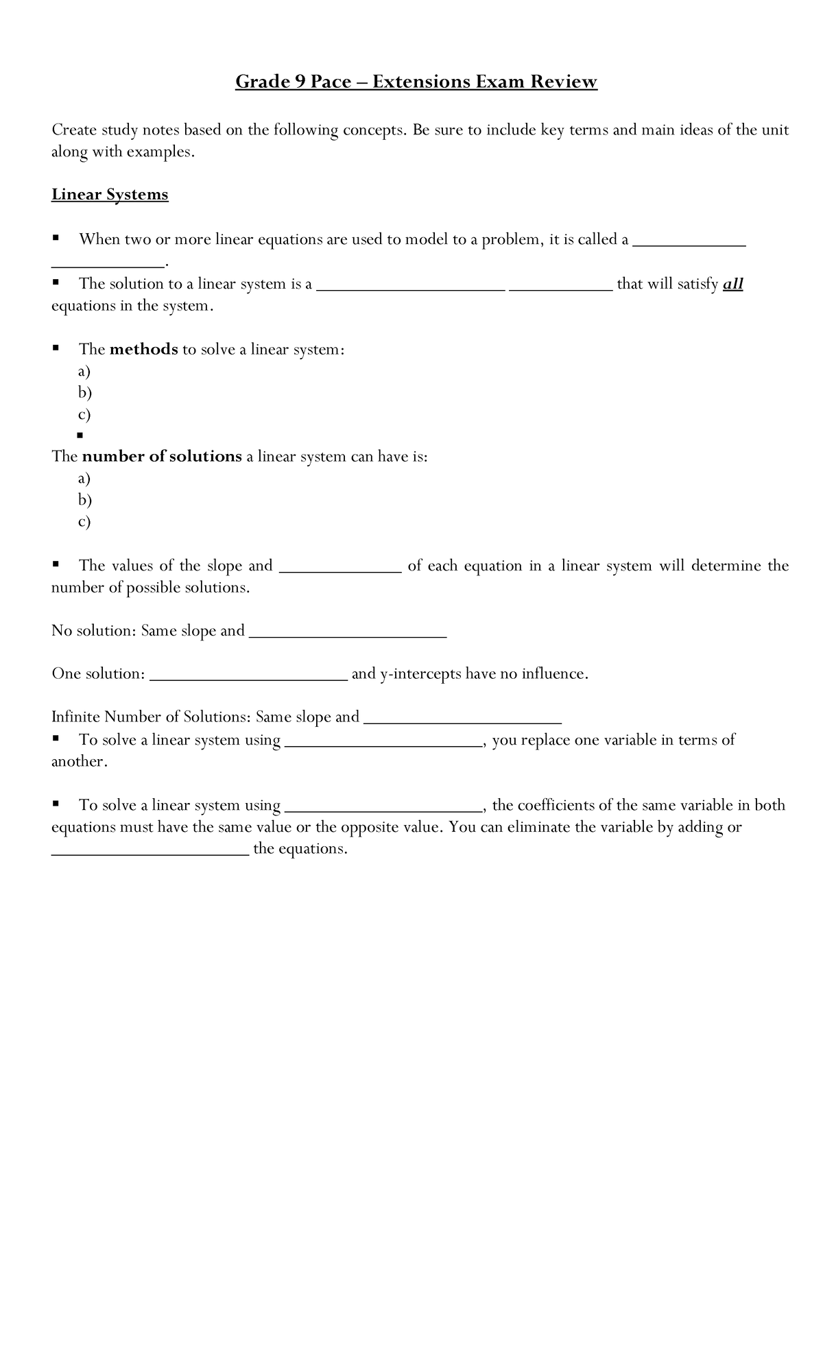 Extentions - awdawd - Grade 9 Pace – Extensions Exam Review Create ...