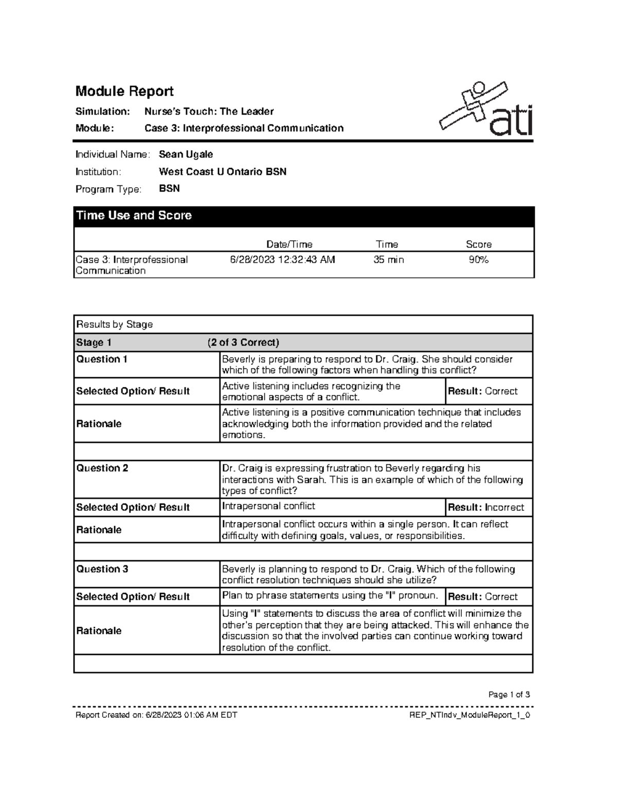Case 3 Interprofessional Communication - Report - Individual Name ...