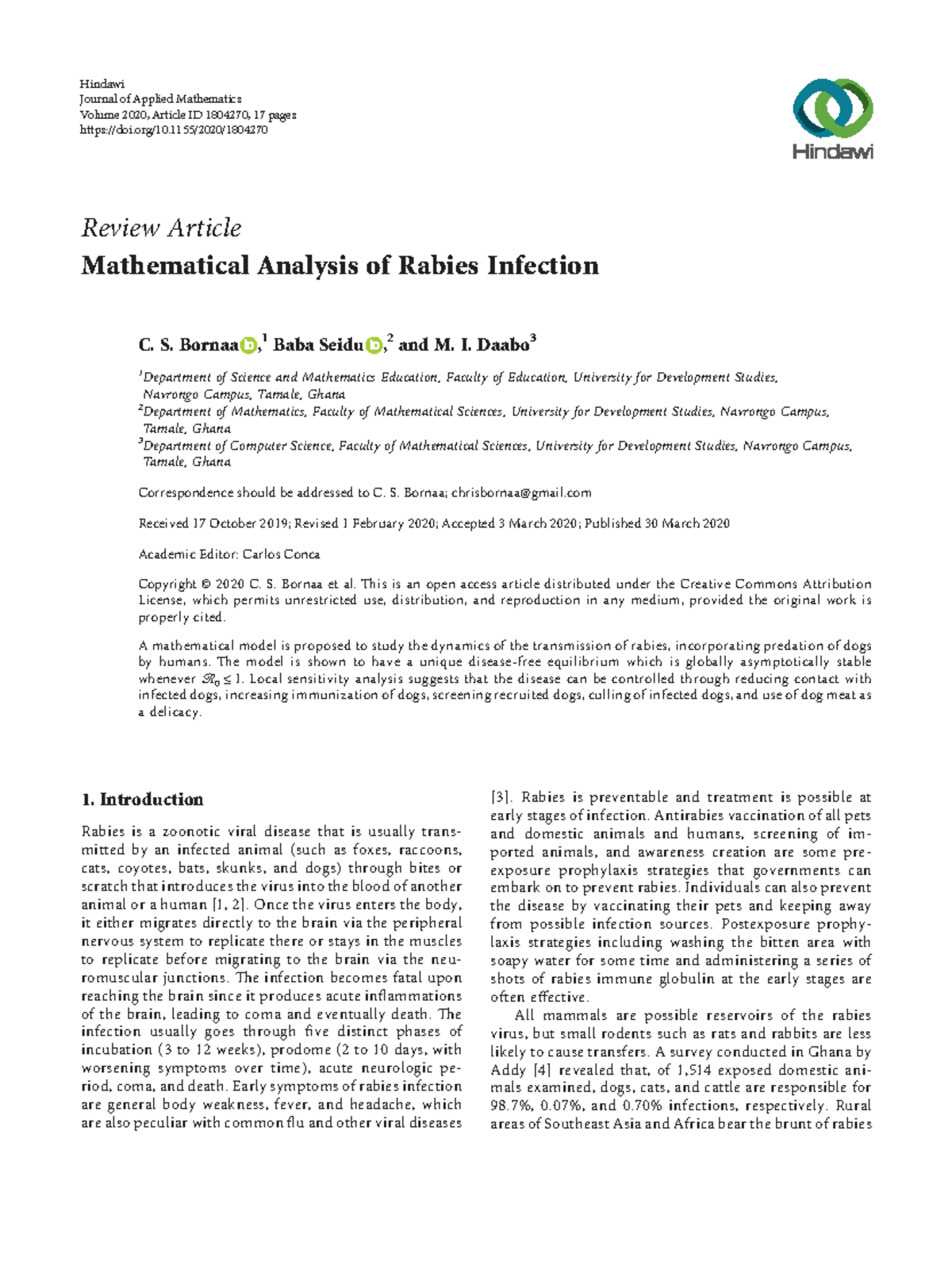 Mathematical Analysis of Rabies Infectio - Review Article Mathematical ...