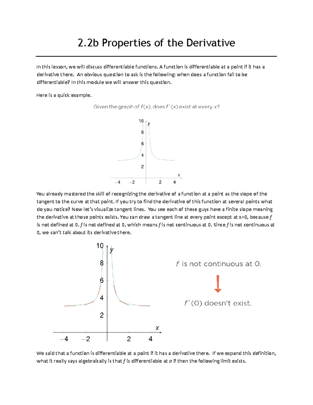 2.2b Properties of the Derivative - A function is differentiable at a ...