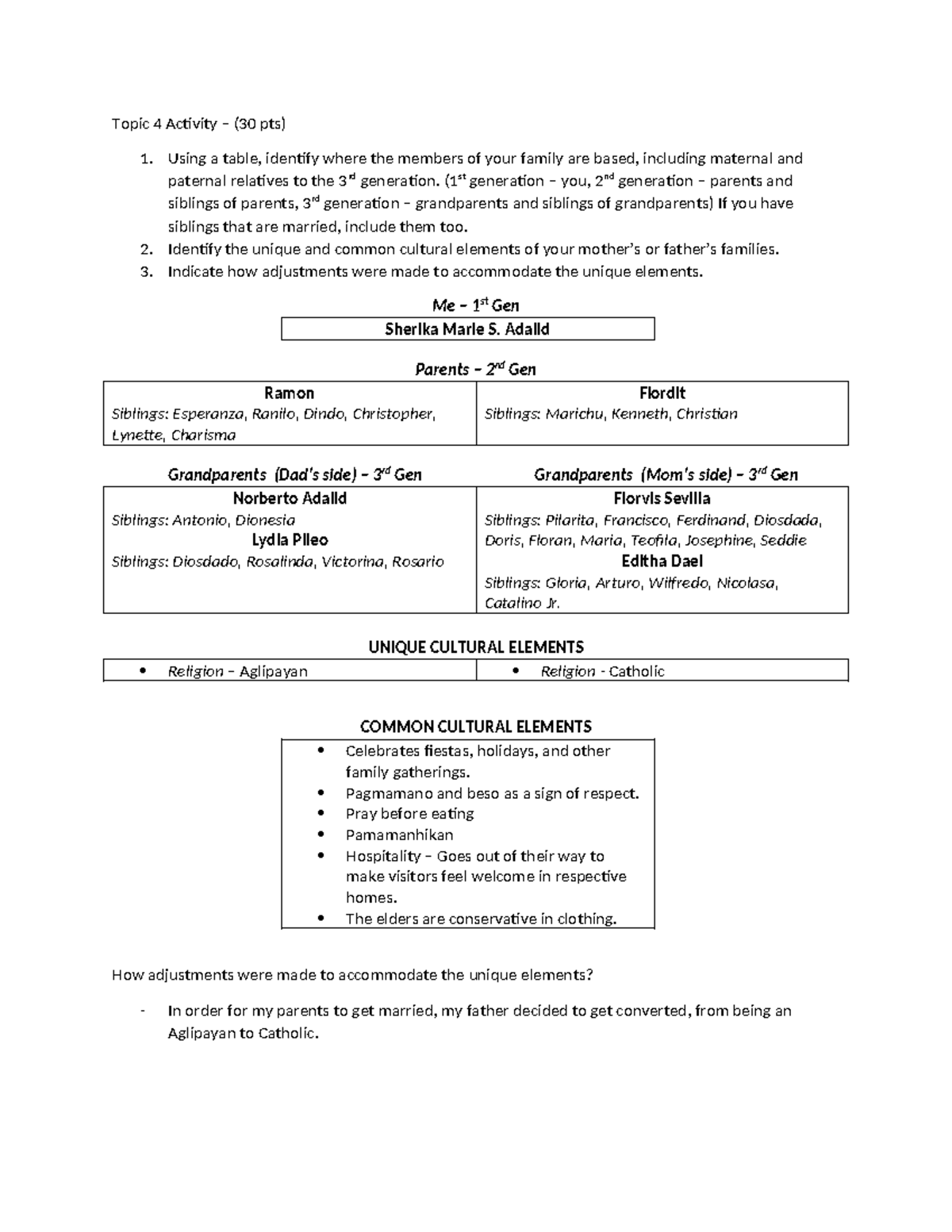 Topic 4 - feffe - Topic 4 Activity – (30 pts) 1. Using a table ...