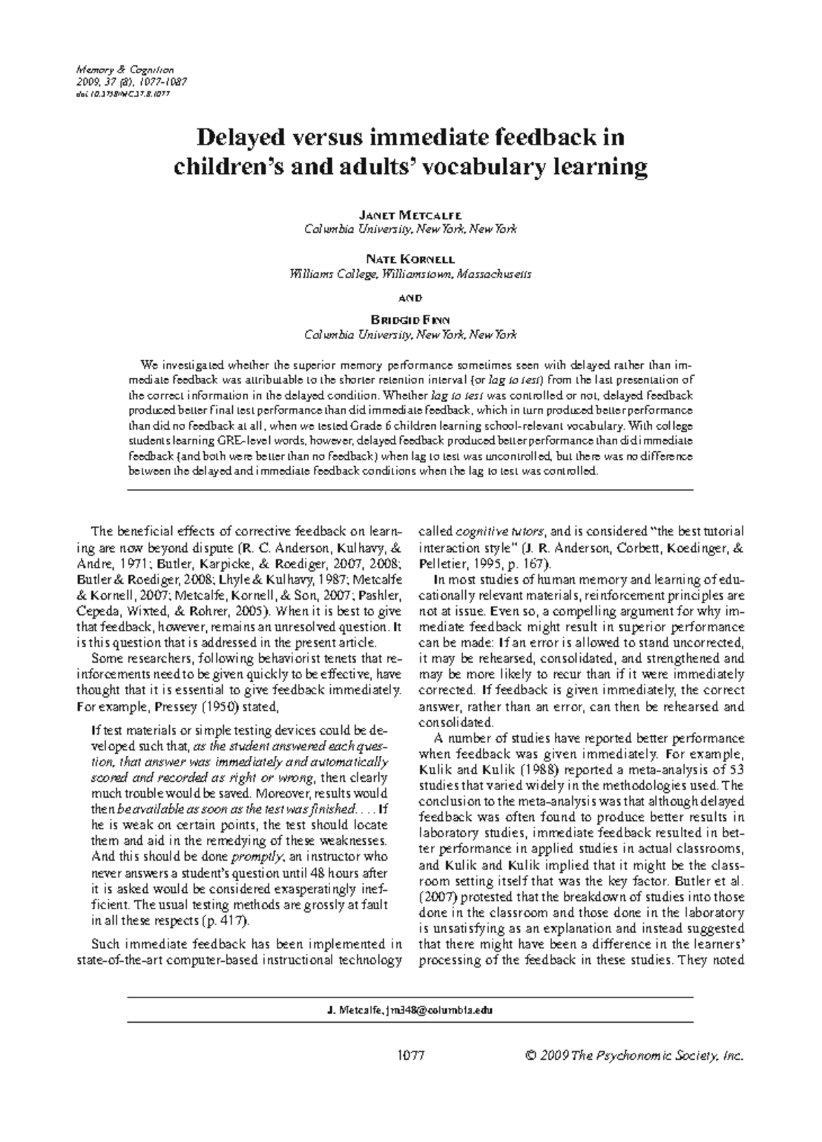 Delayed vs Immediate Students vs Adults - The beneficial effects of ...