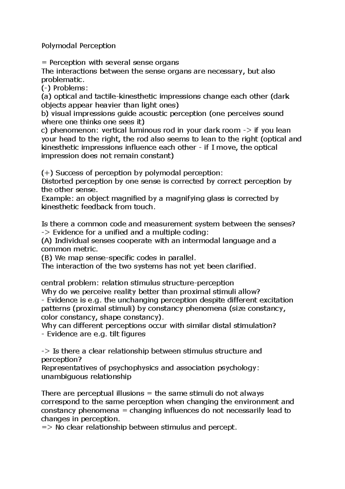 Polymodal Perception - Psycho Notes - Polymodal Perception = Perception ...