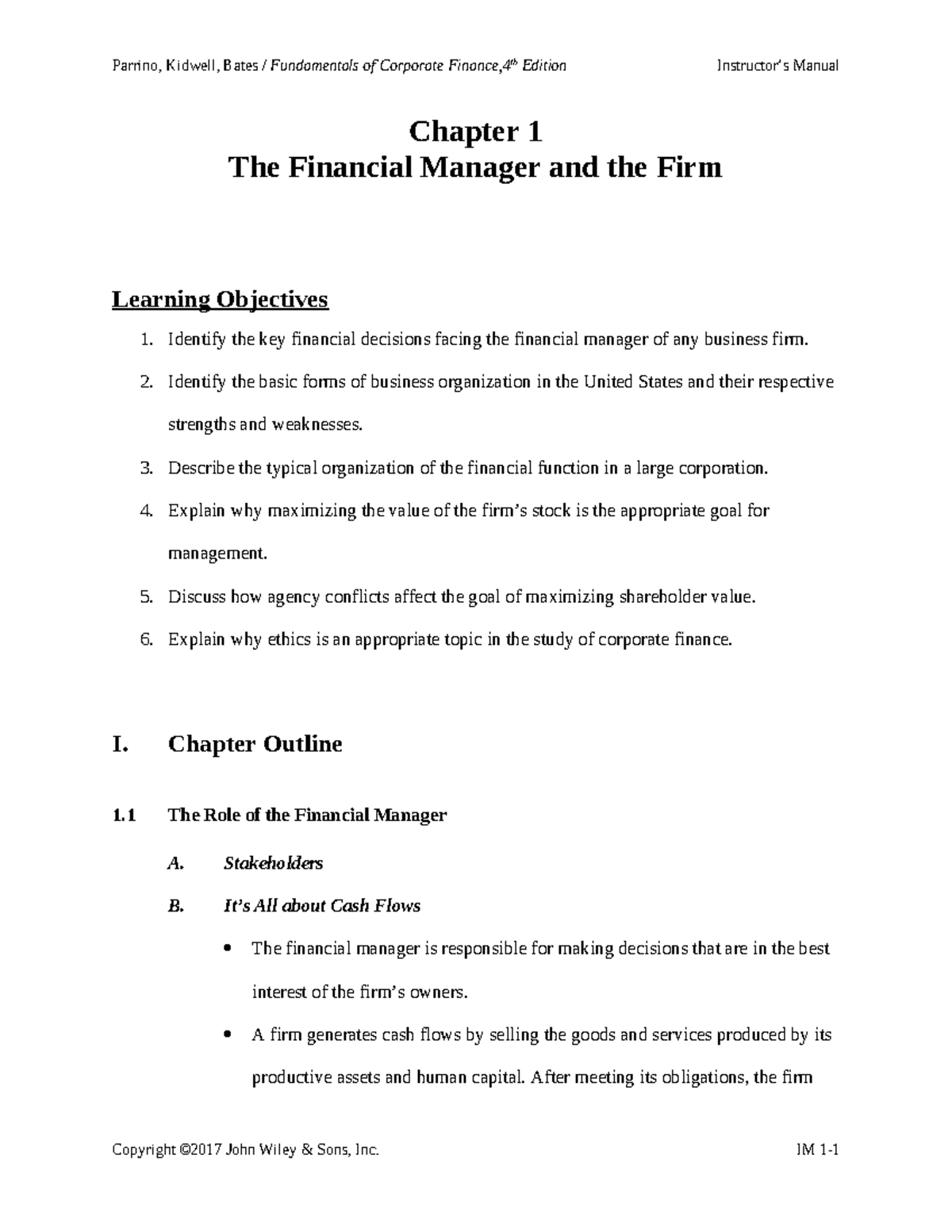 Ch01 - practical - Chapter 1 The Financial Manager and the Firm Learning Objectives 1. Identify ...