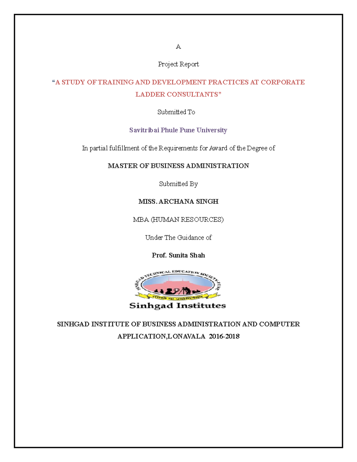 SIP Project Report Archana Singh - A Project Report “A STUDY OF ...