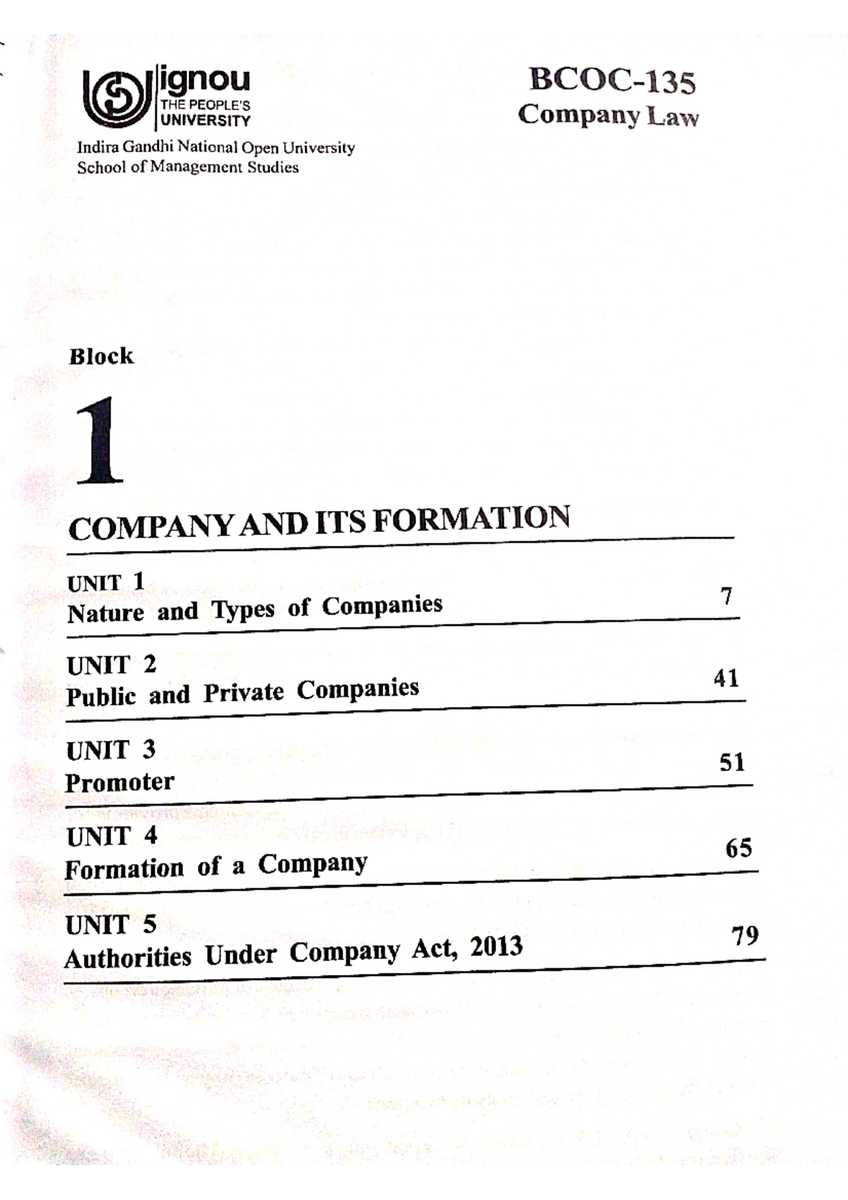 BCOC-135 Block-1 unit -1A - Company Law - Studocu BCOC-135 Block-1 unit -1A - Company Law - Studocu