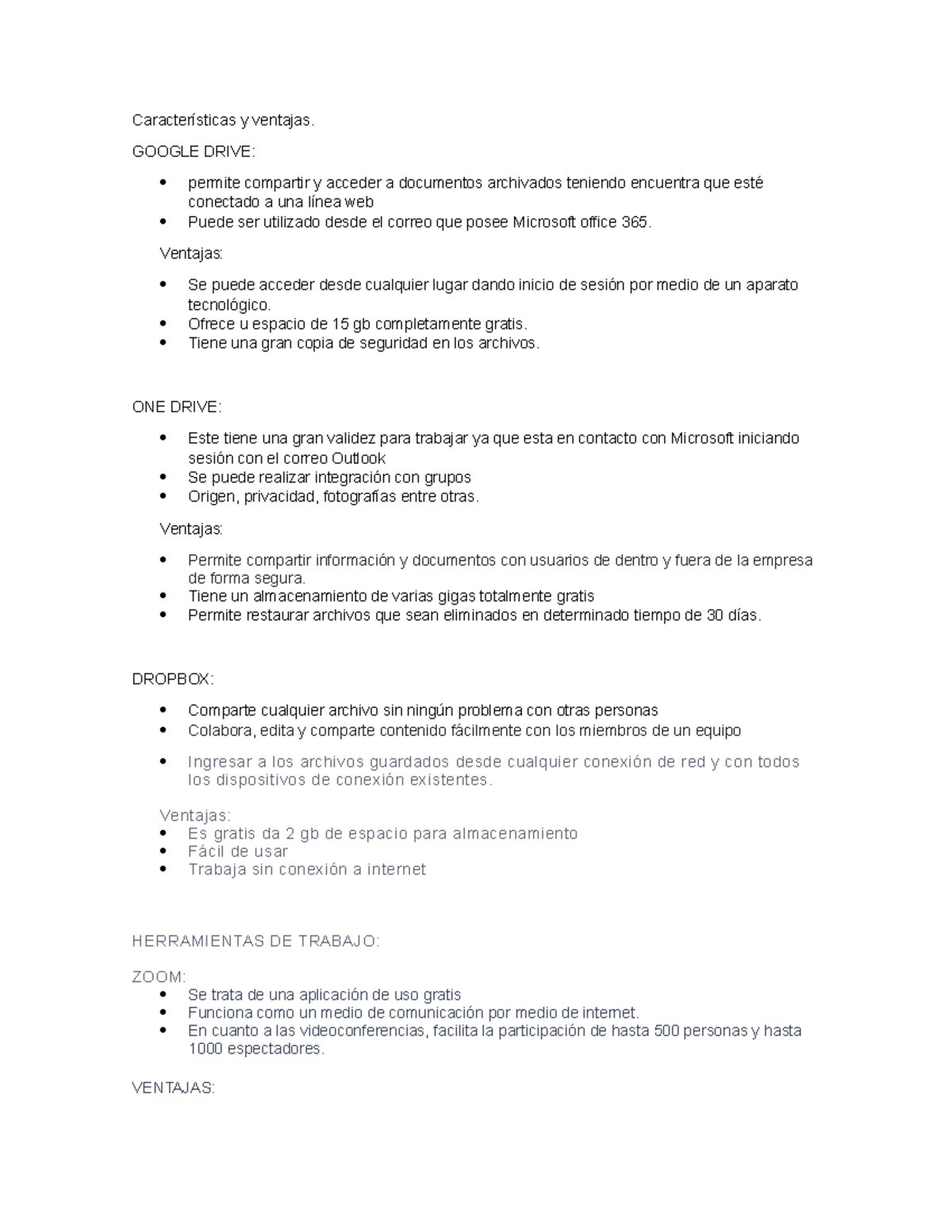 GBI MAPA Conceptual - Gbi - Características y ventajas. GOOGLE DRIVE: permite compartir y ...