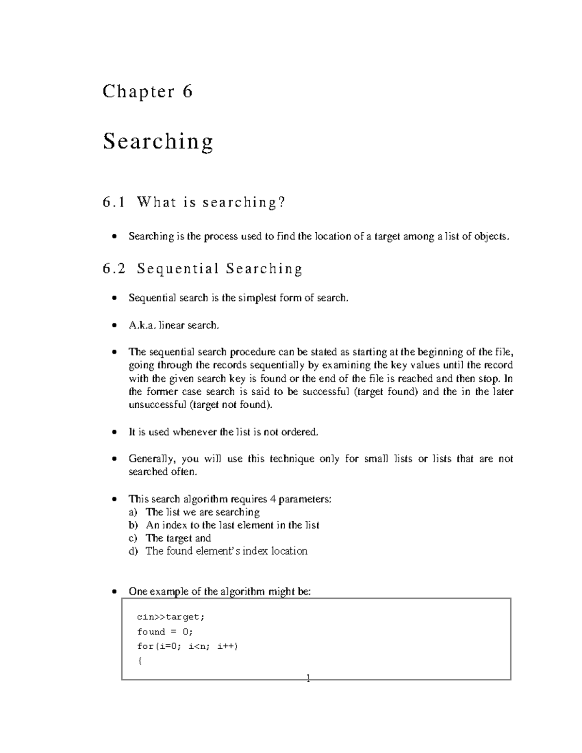 151128 Chapter 6 - Lecture notes 6 - Chapter 6 Searching 6 What is ...