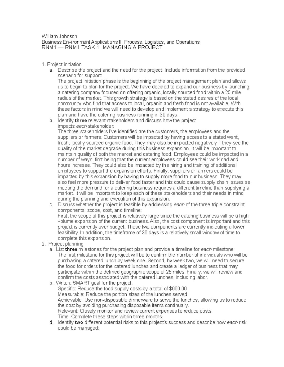 RNM1 - RNM1 TASK 1 - Managing A Project - William Johnson - William ...
