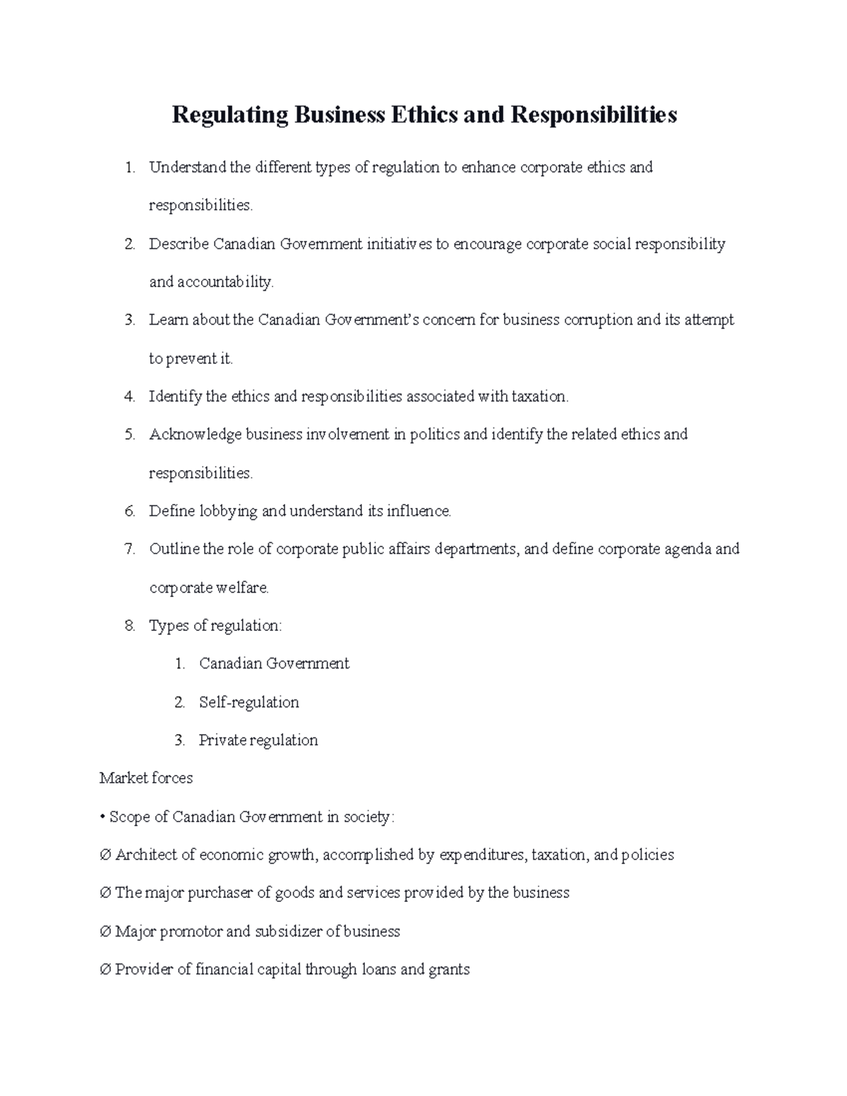 Regulating Business Ethics and Responsibilities - Regulating Business ...