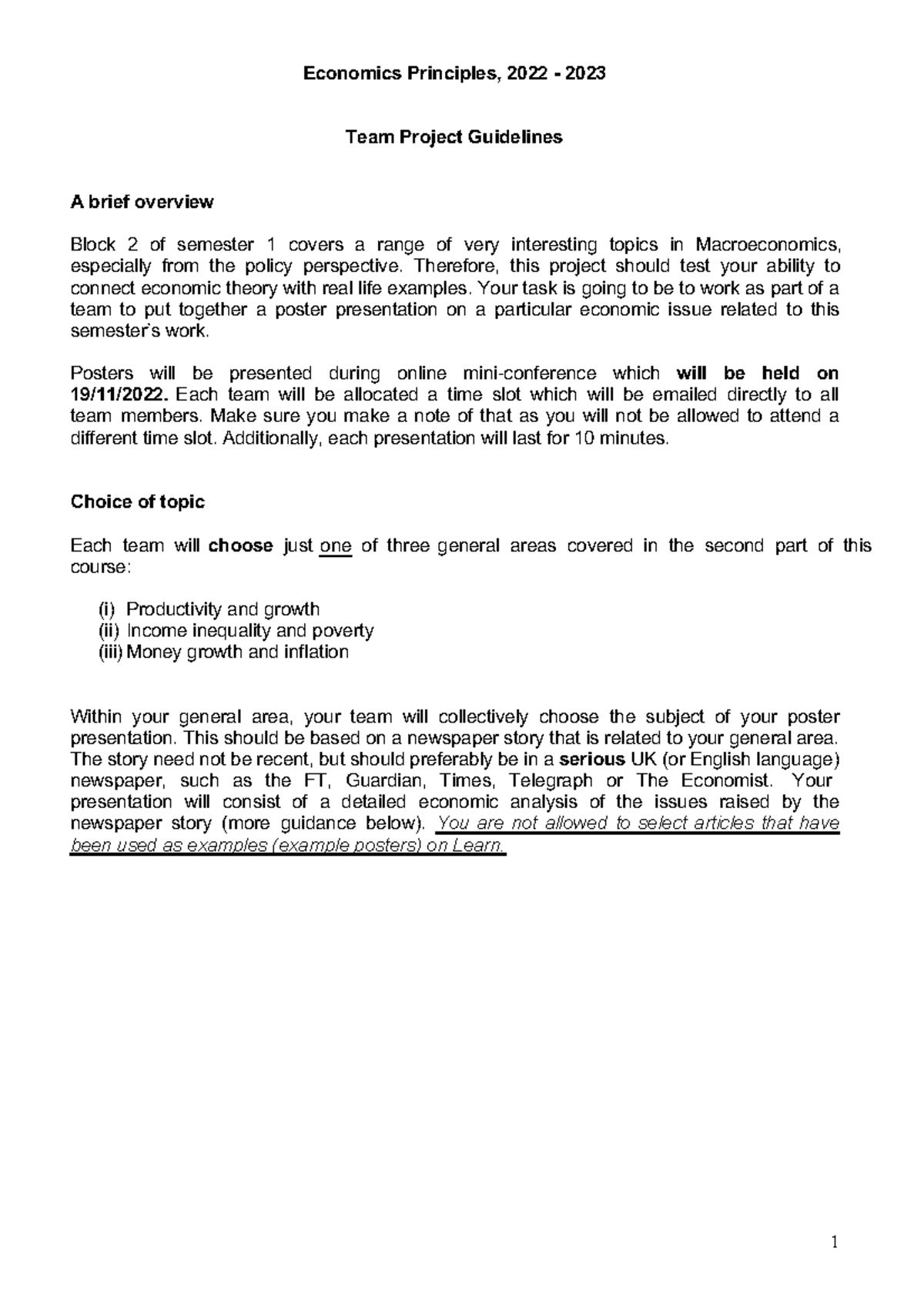 EP group project - Economics Principles, 202 2 - 202 3 Team Project ...