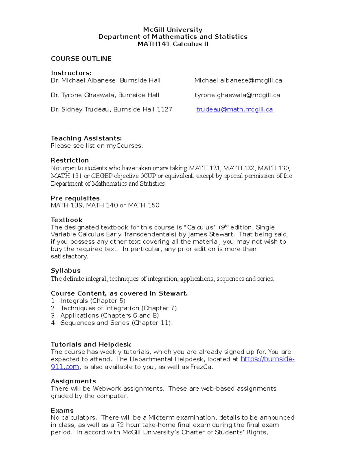 Syllabus MATH 141 2021 - McGill University Department of Mathematics ...