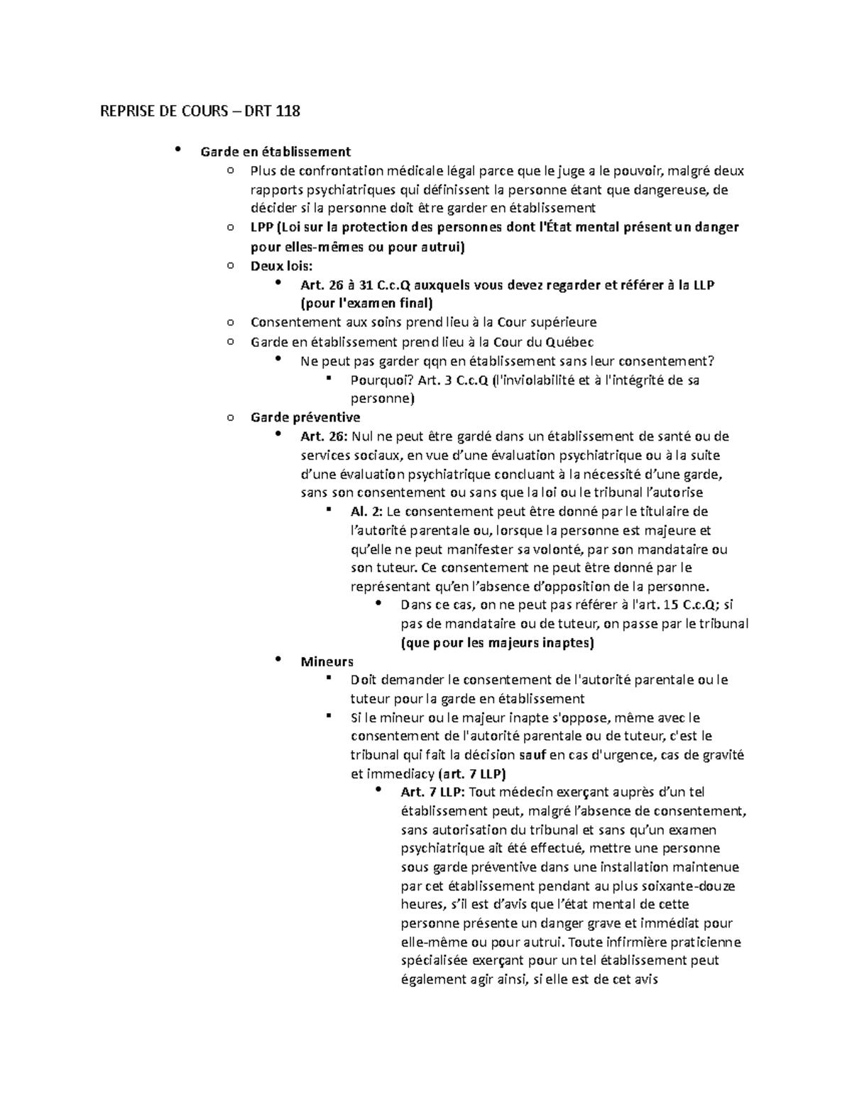 Cours 8 - La garde - REPRISE DE COURS – DRT 118 Garde en établissement ...