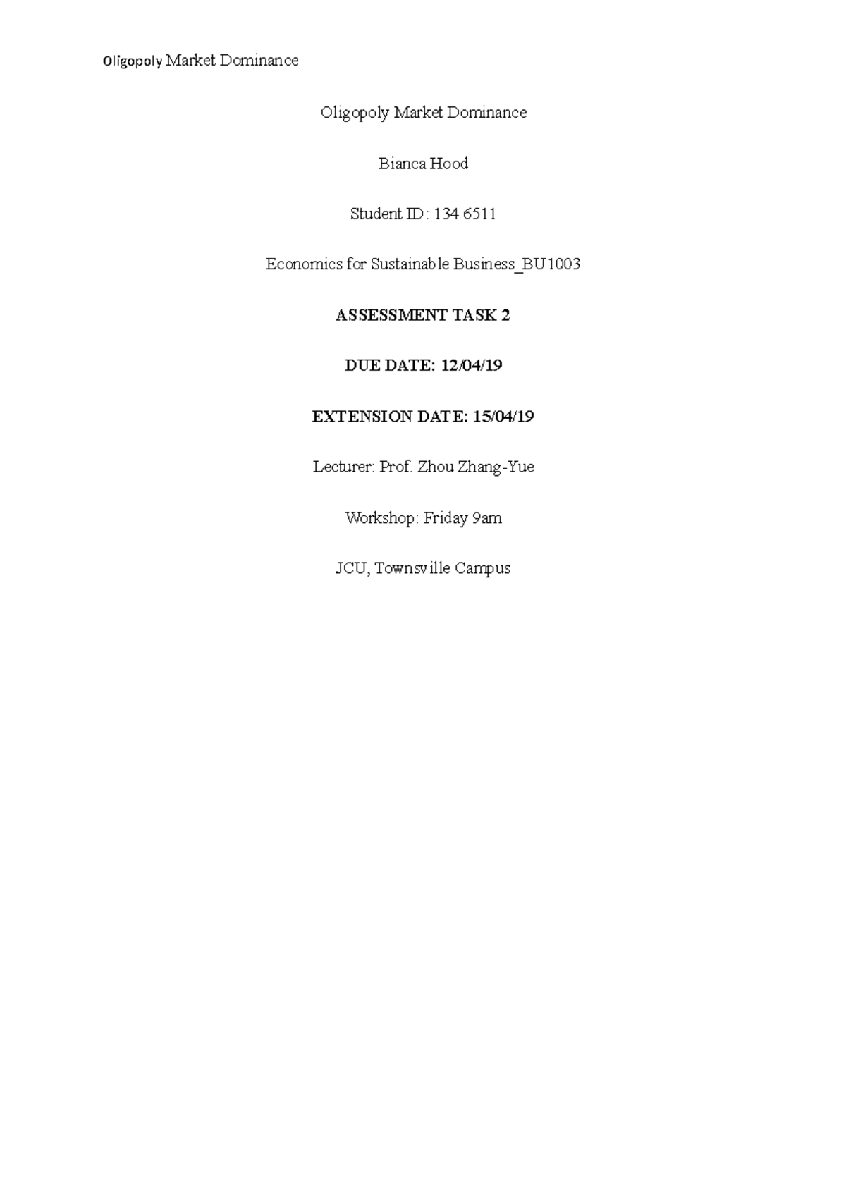 Task 2 Principles of Economics - BU1003 - JCU - Studocu