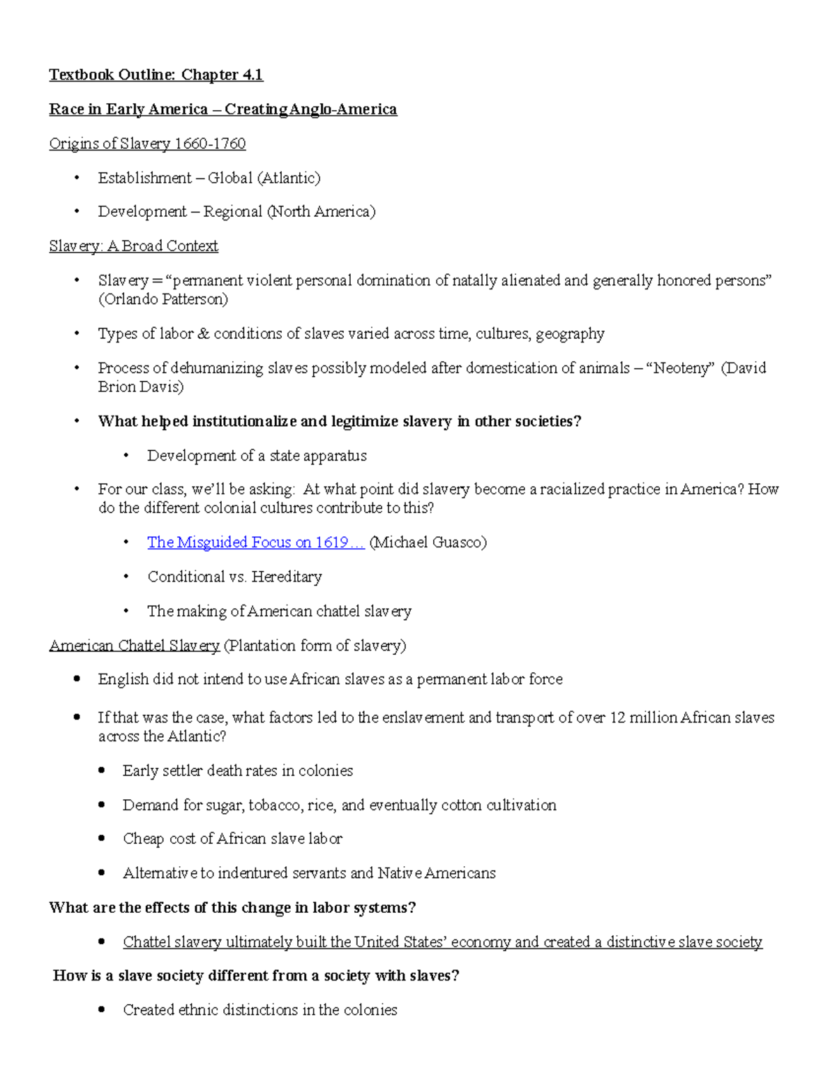 Chapter 4.1 Notes - History - Textbook Outline: Chapter 4. Race in ...
