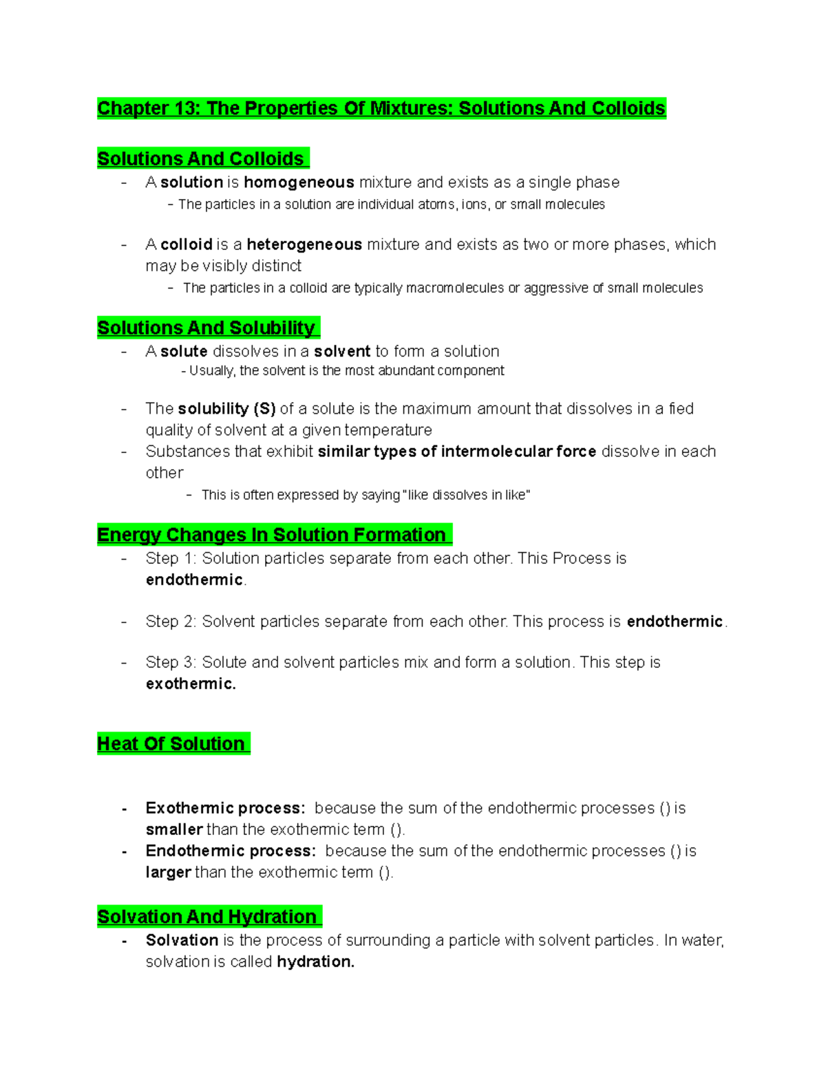 Chapter 13: The Properties of Mixtures: Solutions and Colloids ...
