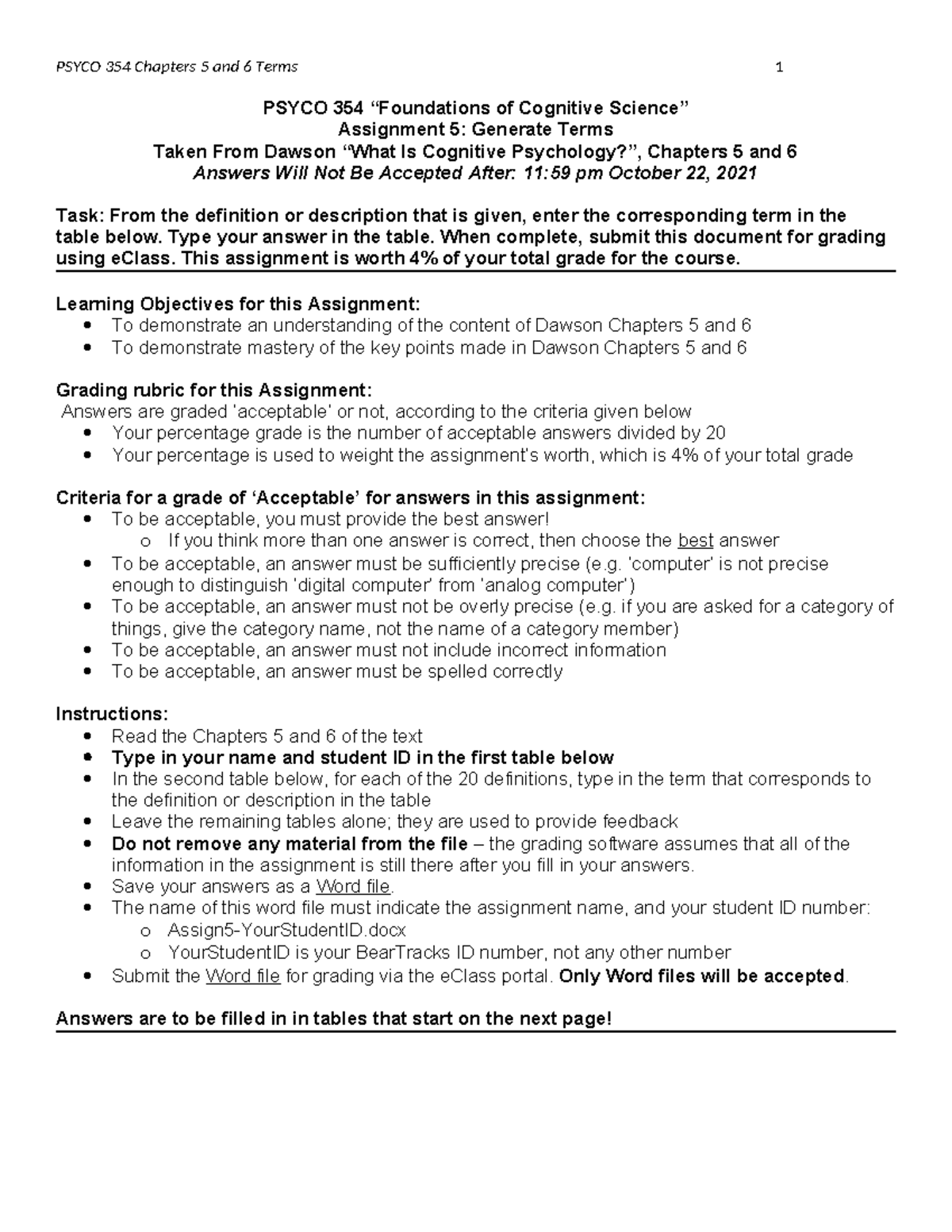 Weekly Partcipation Assignment - PSYCO 354 Chapters 5 and 6 Terms 1 ...