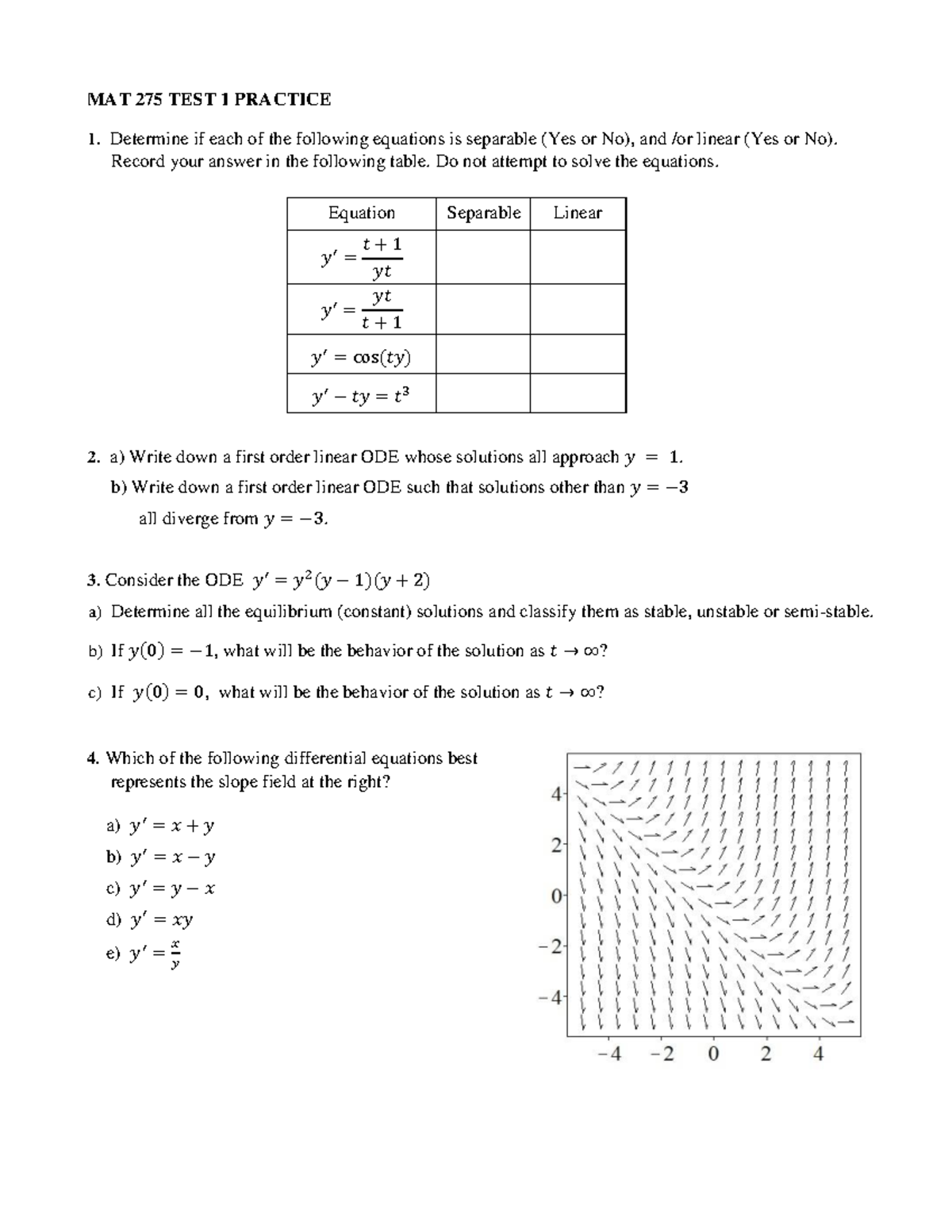 Mat275 test1 practice - Warning: TT: undefined function: 32 MAT 275 ...