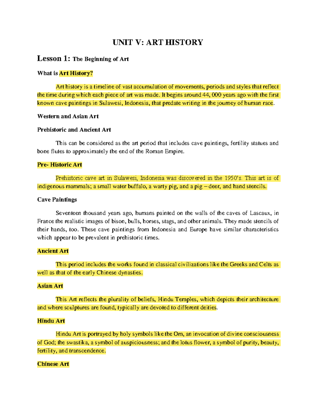 Art Apprecaition of 2nd Year College - UNIT V: ART HISTORY Lesson 1 ...