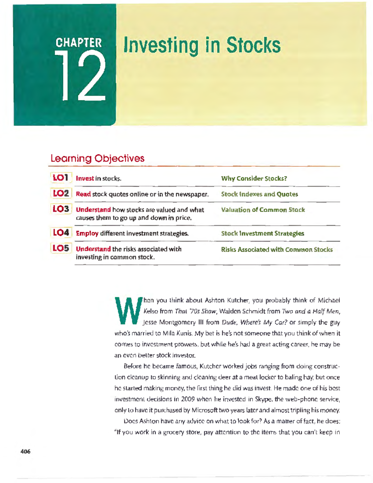 12 Stocks - 406 Investing in Stocks Learning Objectives LO l 1 Invest in stocks. Why Consider ...