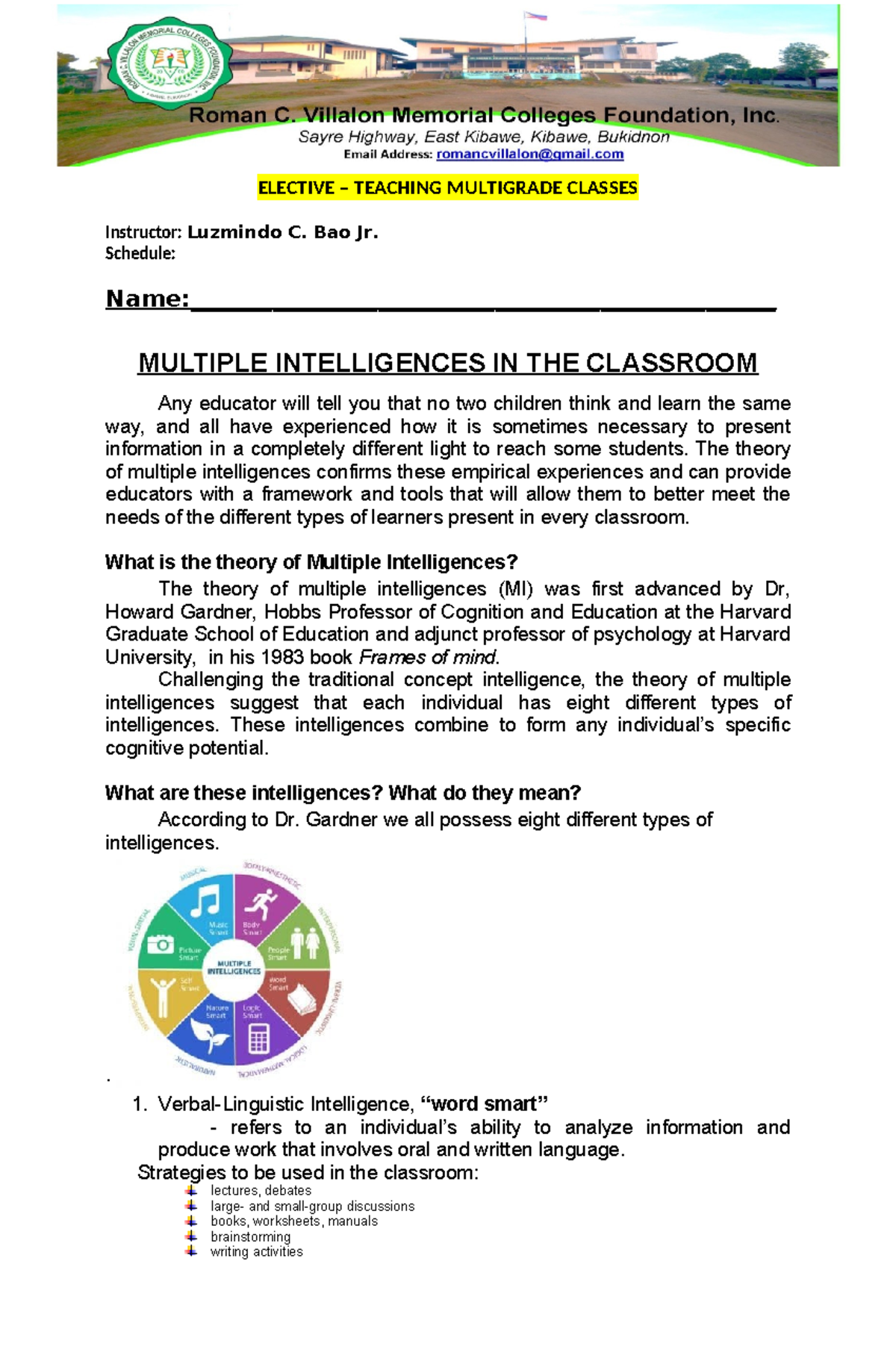 Elective- Lesson-7 - ELECTIVE – TEACHING MULTIGRADE CLASSES Instructor: Luzmindo C. Bao Jr ...