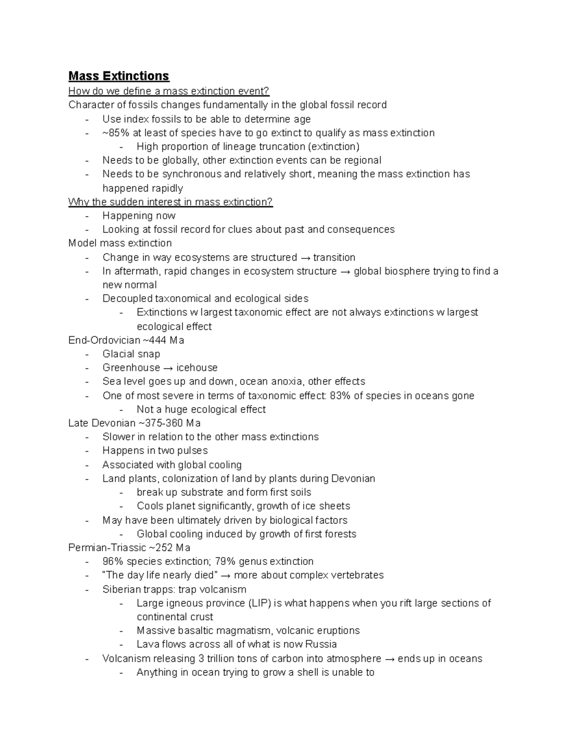 Mass Extinctions - Lecture notes 16 - Mass Extinctions How do we define ...