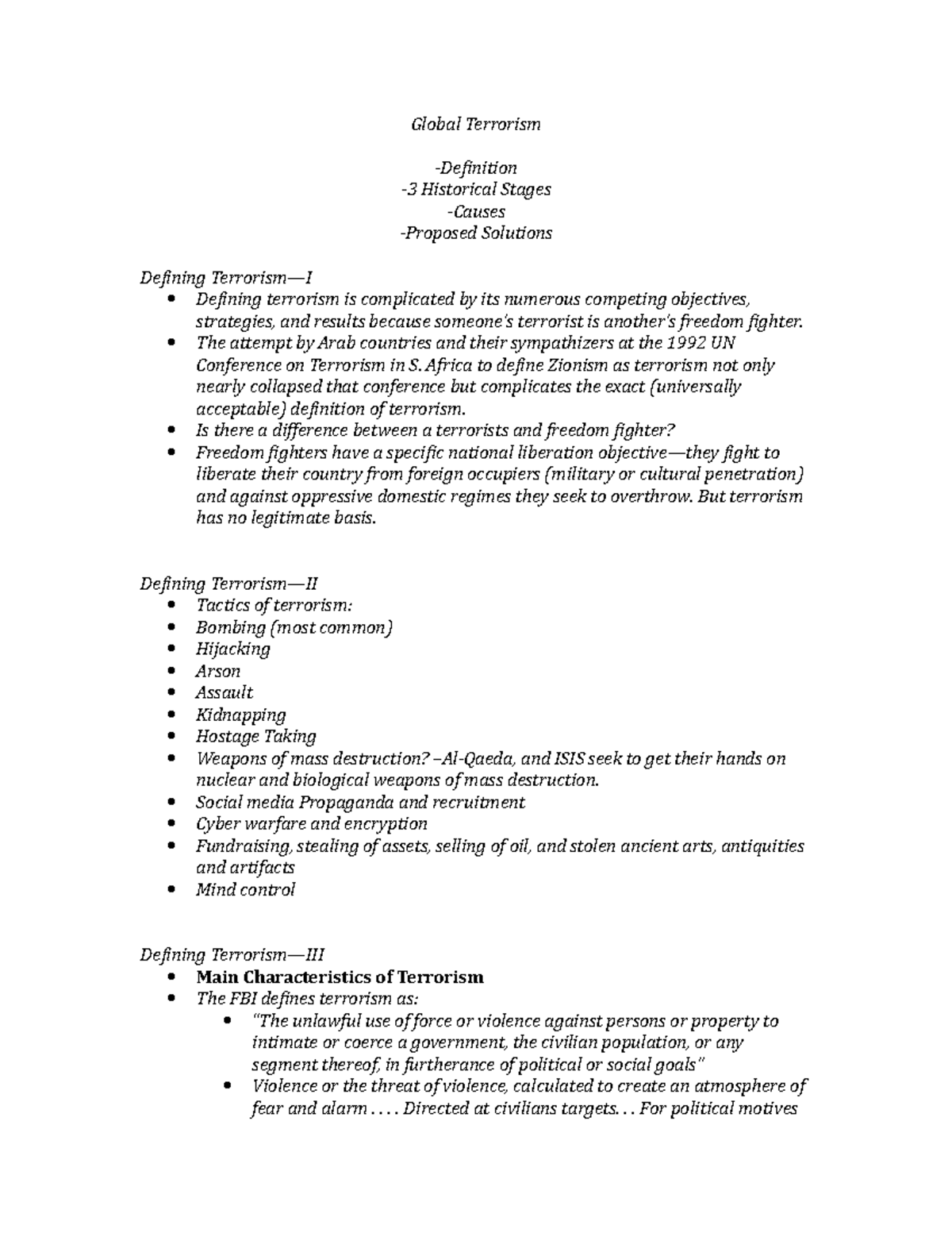 Global Terrorism Notes - Global Terrorism -Definition -3 Historical ...
