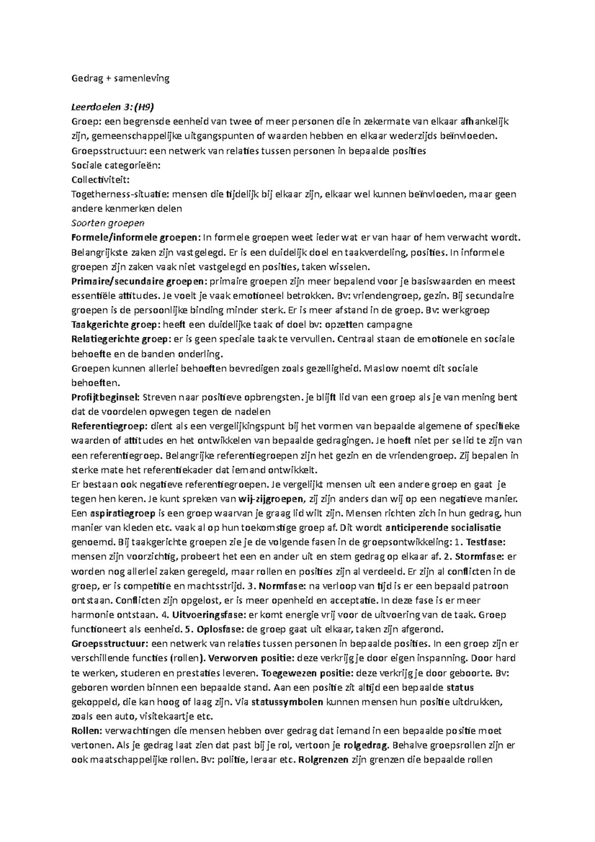 Gs Samenvatting Leerdoelen H9 H11 H12 H13 Gedrag Samenleving