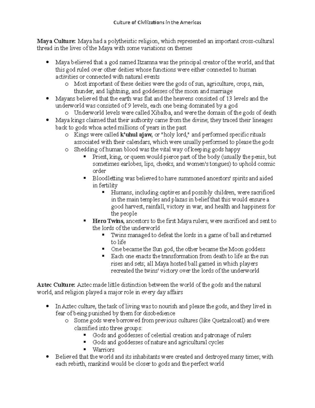 Culture of Civilizations in the Americas - Studocu