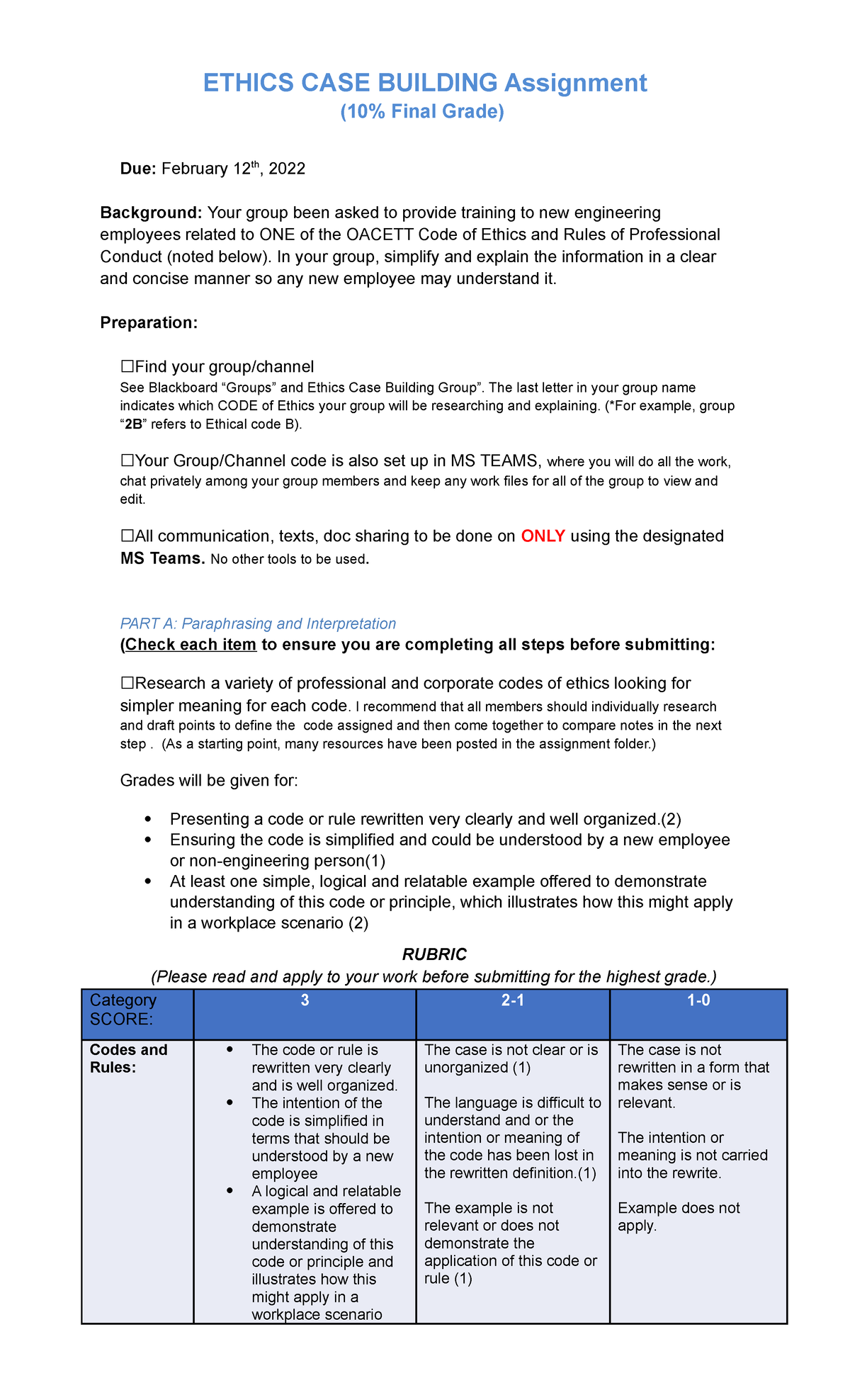 Group Ethics Case Study Instructions 2221 - ETHICS CASE BUILDING ...