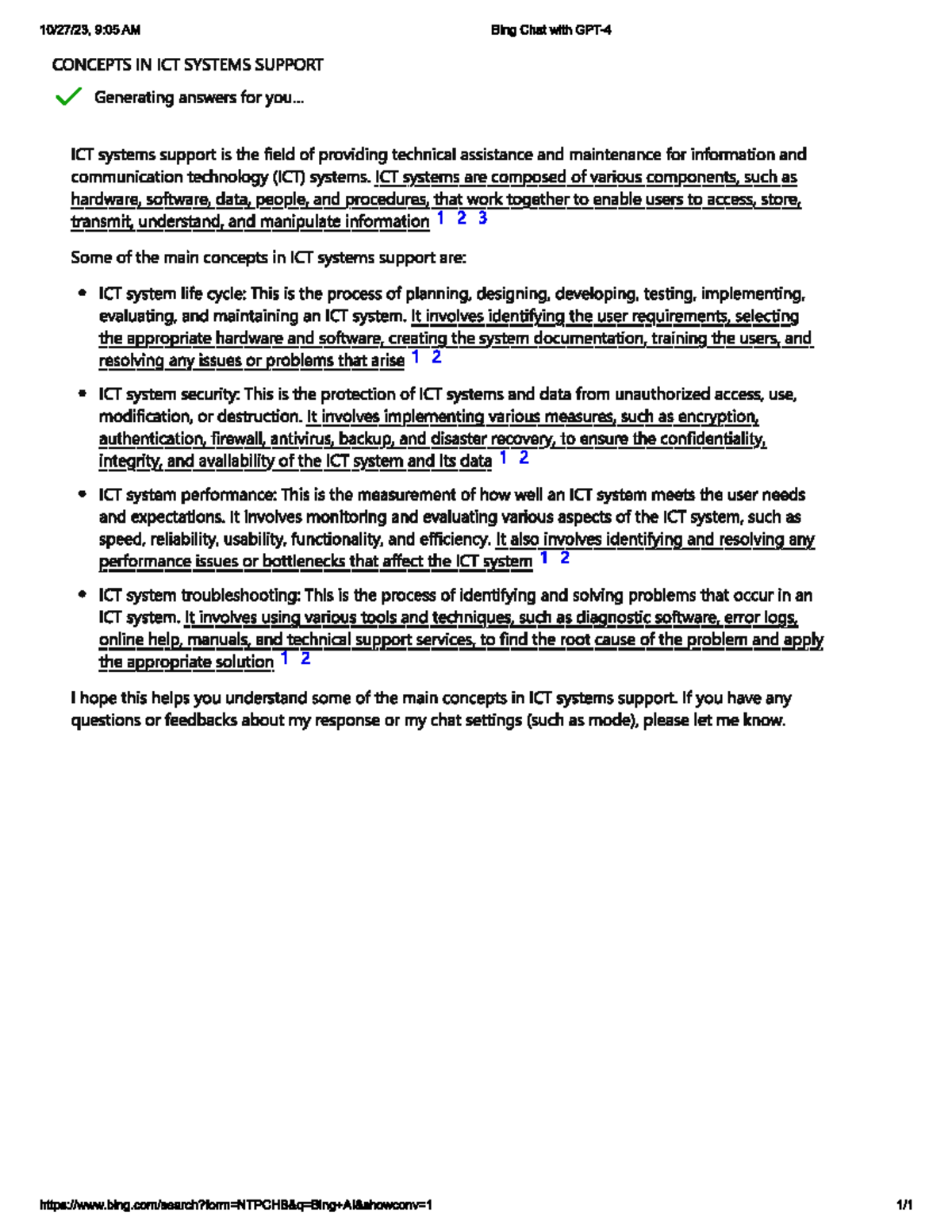 ICT Support Concepts - PLEASE GIVE AS MUCH INFORMATION AS POSSIBLE ...