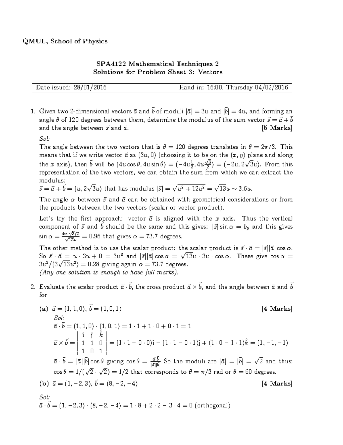 Problem Sheet 03 Solutions - QMUL, School of Physics SPA4122 ...