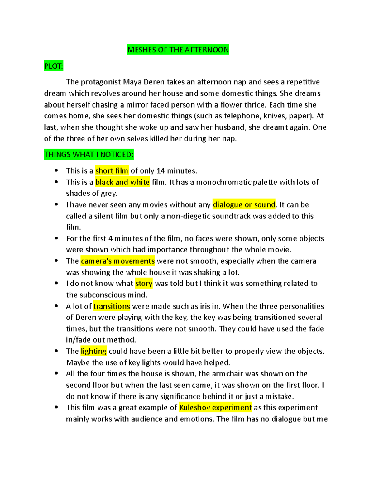 Meshes of the afternoon - MESHES OF THE AFTERNOON PLOT: The protagonist ...