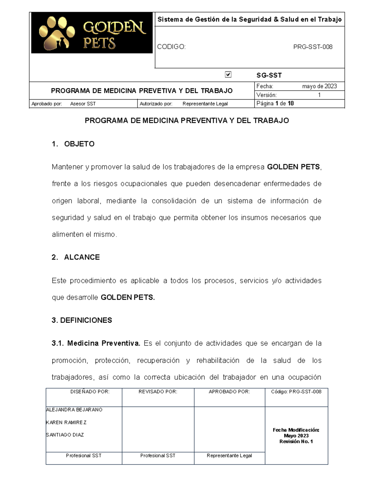 1 PRG SST 008 Programa Medicina Preventiva del Trabajo Grupo 4 - CODIGO: PRG-SST- SG-SST ...