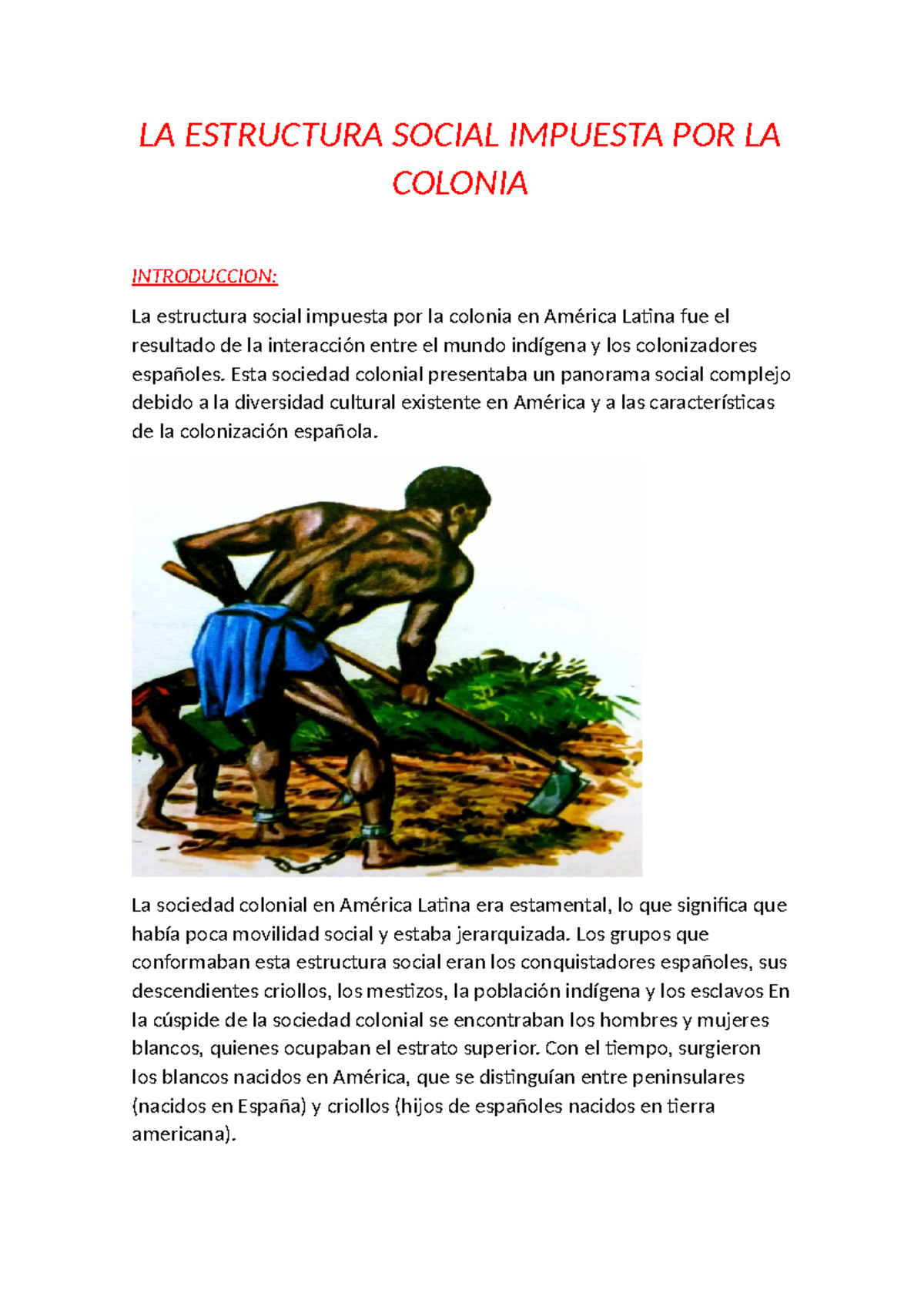 La estructura social impuesta por la colonia - Esta sociedad colonial ...