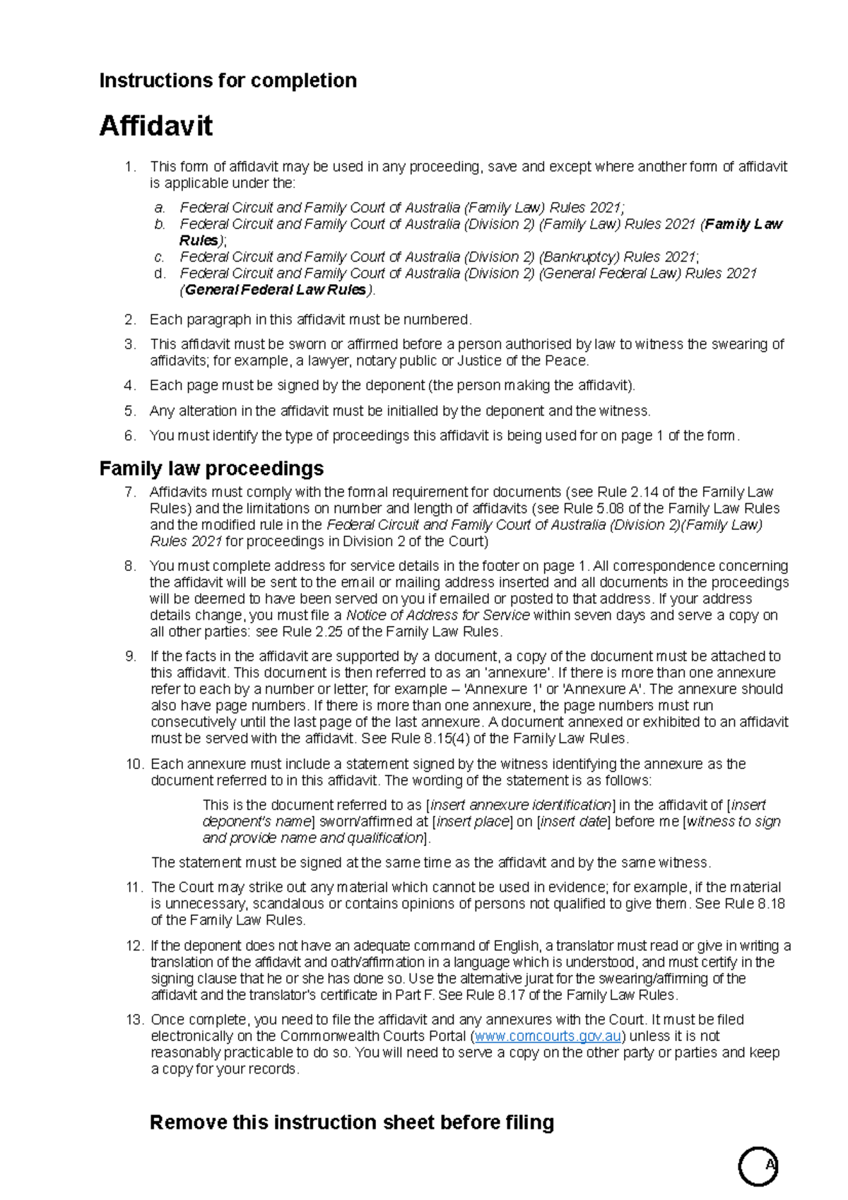 Affidavit 0921V2a - Instructions for completion Affidavit This form of ...